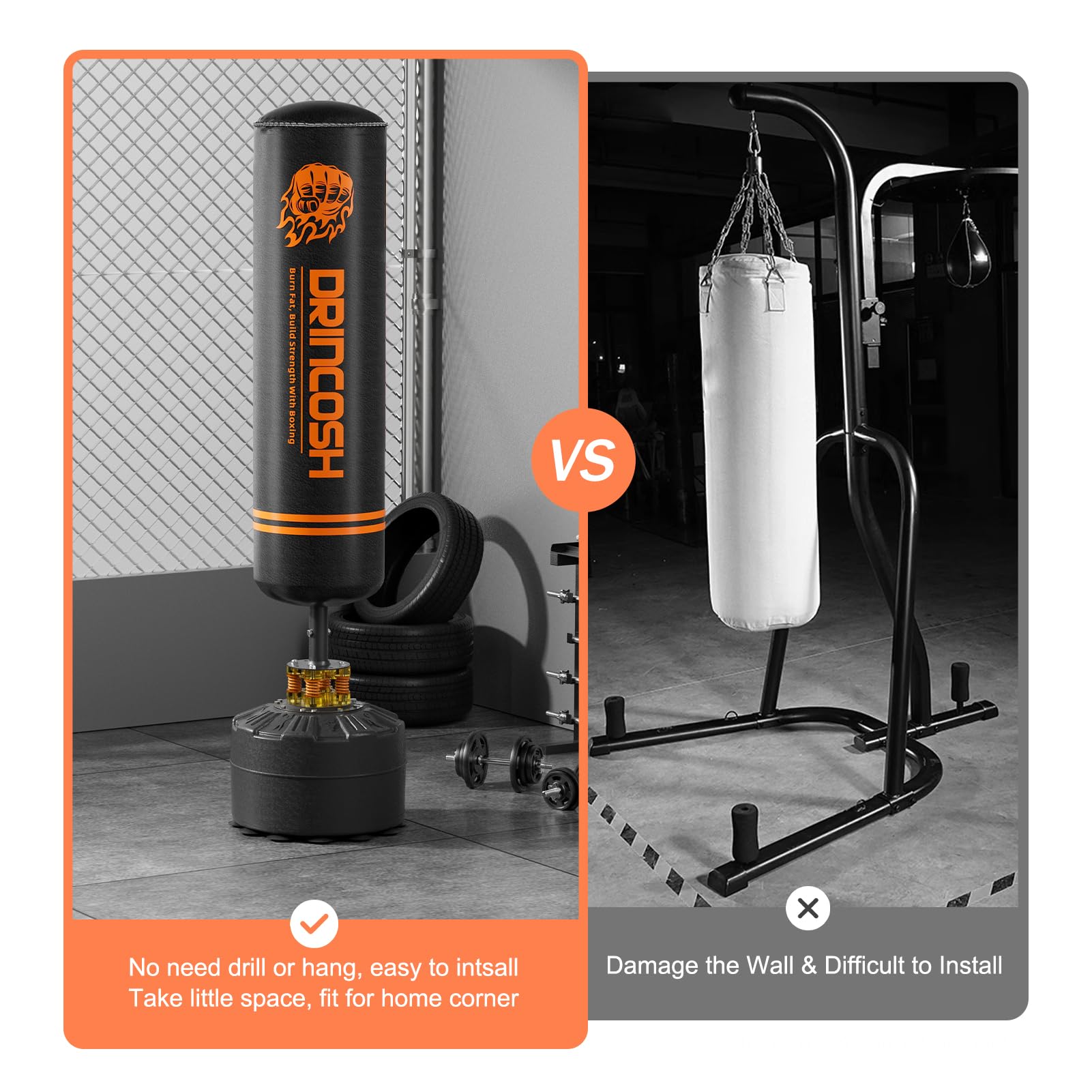 DRINCOSH Punching Bag for Boxing Training - Boxing Bag 70" with Boxing ...