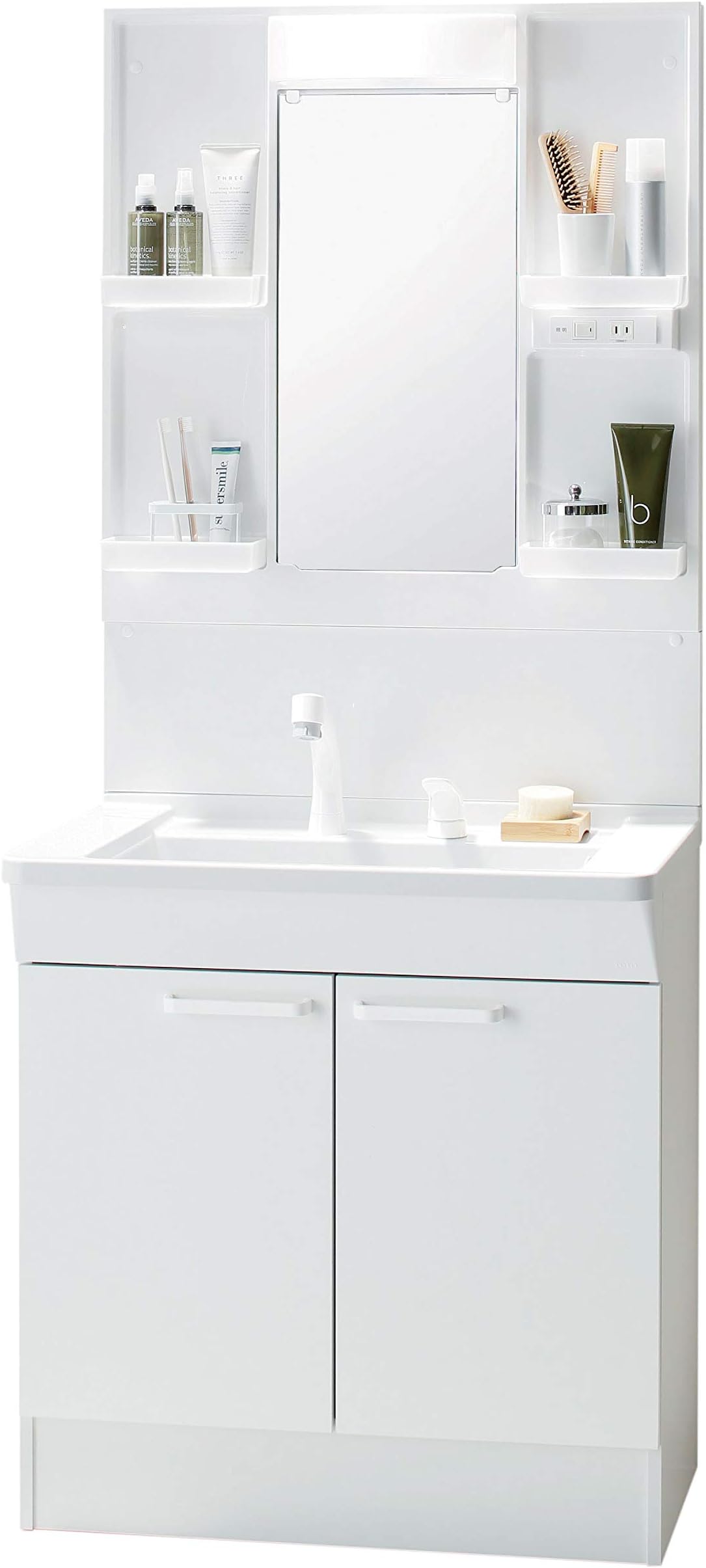 Amazon | TOTO 洗面台 Vシリーズ 幅750 高さ1900 両開き ホワイト LED1面鏡 LDPB075BAGEN2A LMPB075A1GDG1G 洗面化粧台 | 洗面台