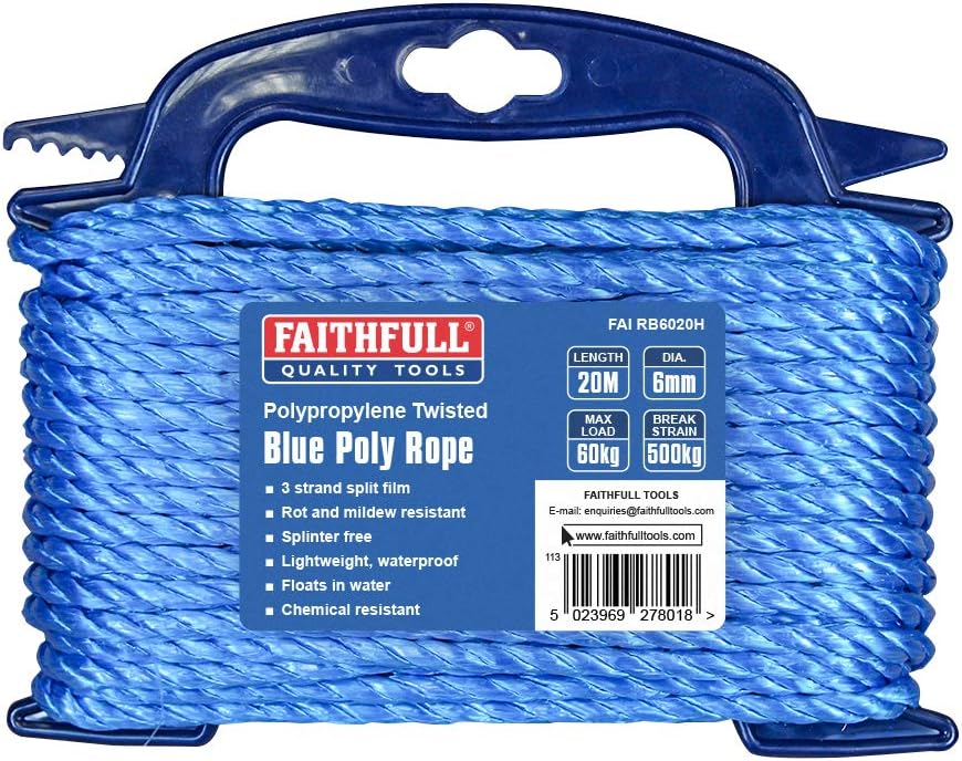 Faithfull FAIRB6020H Blue Twisted Poly Rope Hasp 6mm Dia x 20M Max Load ...
