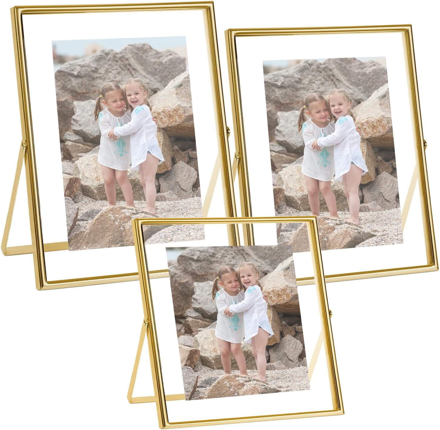SAREAL Set of 3 Glass Photo Frames, Metal Gold Picture Frames for ...