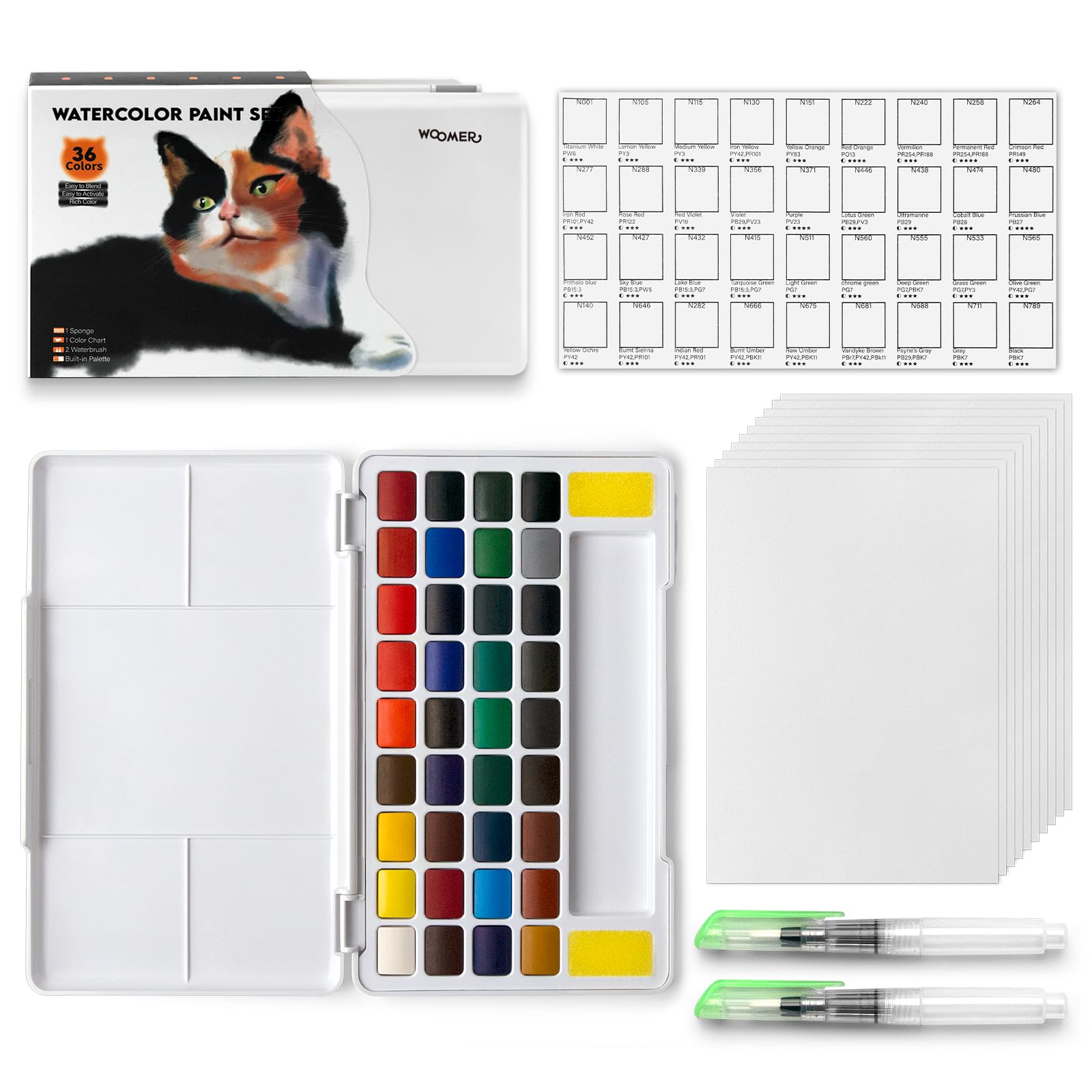 Amazon.com: Woomer Watercolor Paint Set 36 Vivid Colors with 2 Water ...