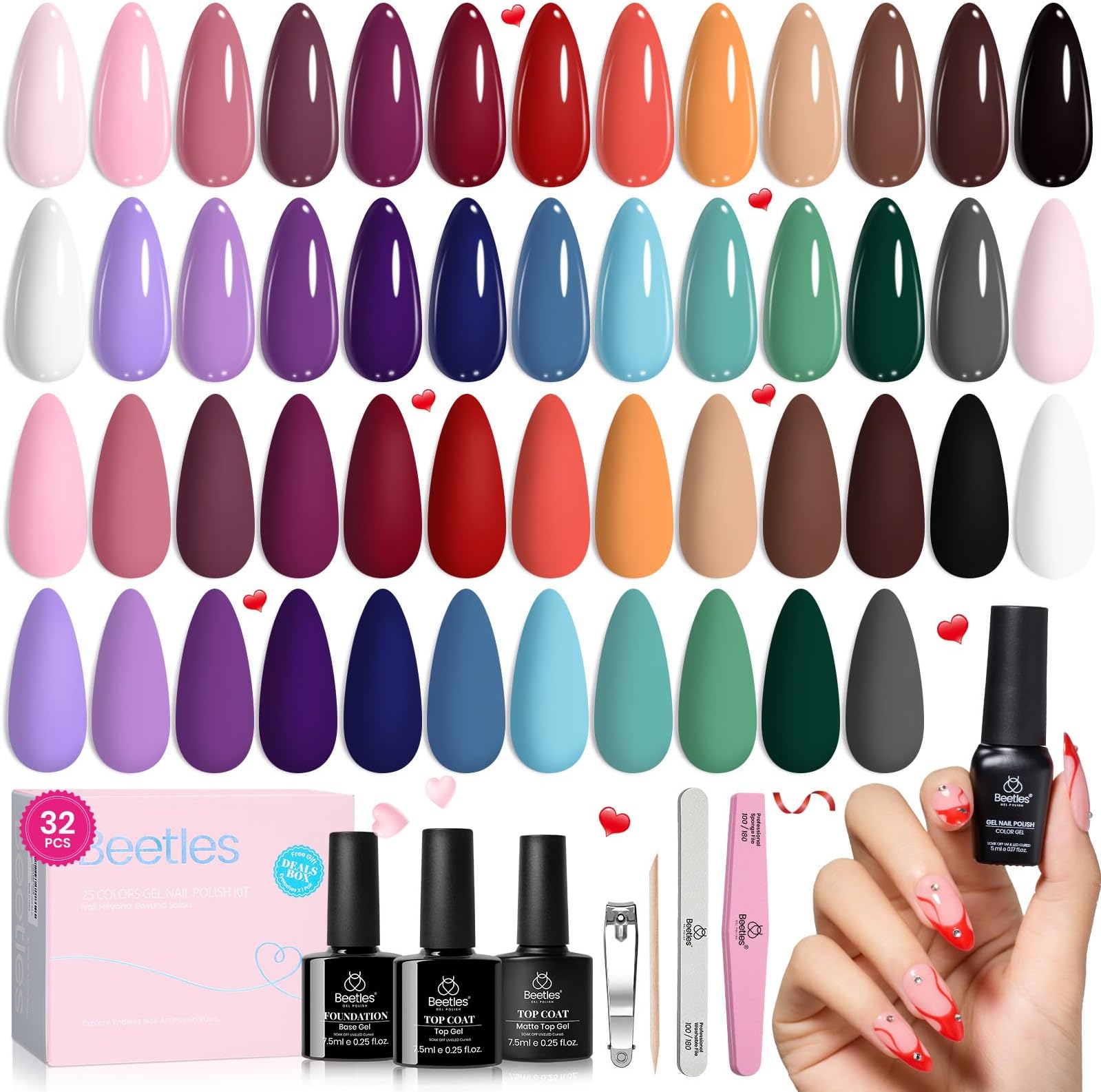 Amazon.com: Beetles French Tip Press On Nails: Valentines Day Gifts for ...