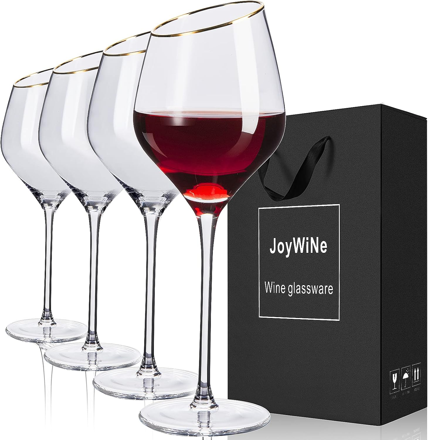 Amazon.com | Hand-Blown Red Wine Glasses Set of 4,No-Lead Crystal Long ...