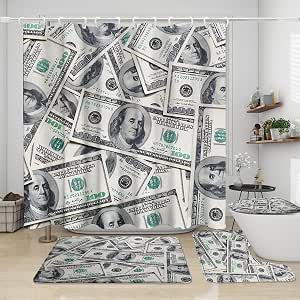 Amazon.com: KuracleGH Watercolor American Dollar Money 4 Pcs Shower ...