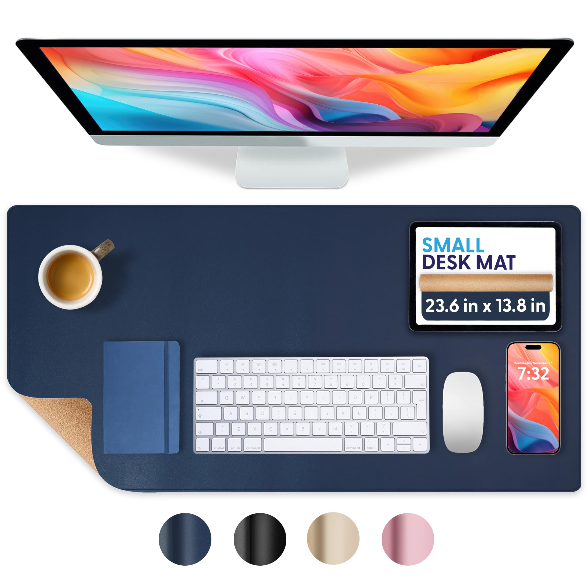 Amazon.com : Blue Leather Desk Mat Small 23.6'' x 13.8'' - PU Leather ...