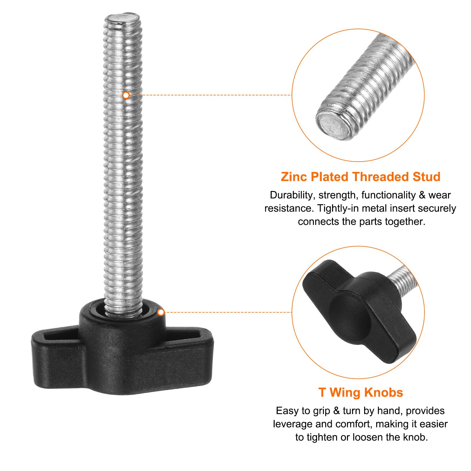 Snapklik.com : HARFINGTON 20pcs Tee Wing Thumb Screws M6 X 45mm Standard Male Thread Plastic T ...