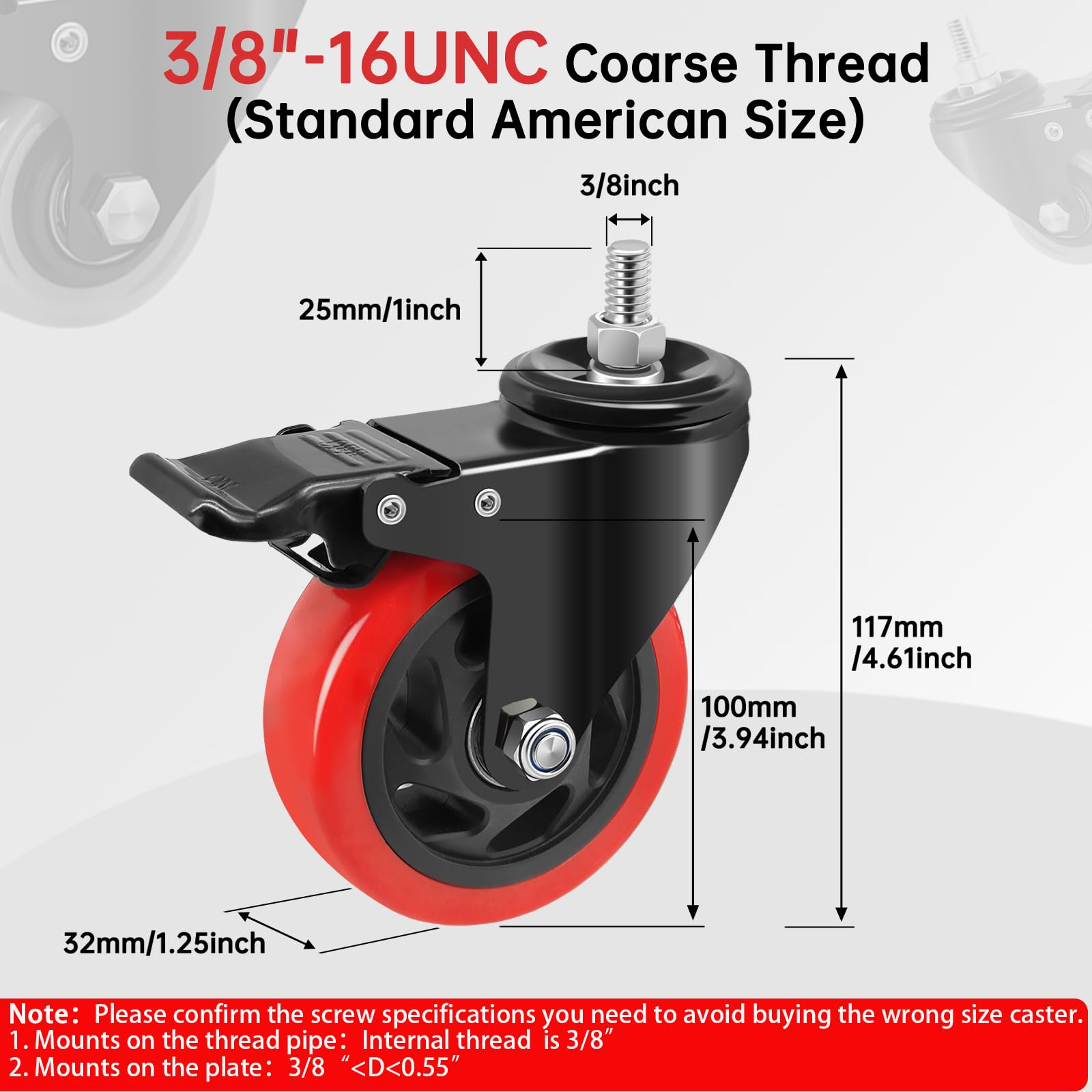 Nefish 4 Inch Stem Caster Wheels, Heavy Duty Threaded Stem Casters,Â ...