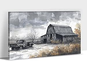 Amazon.com: Black White Farmhouse Barn Canvas Wall Art, Retro Farmhouse ...