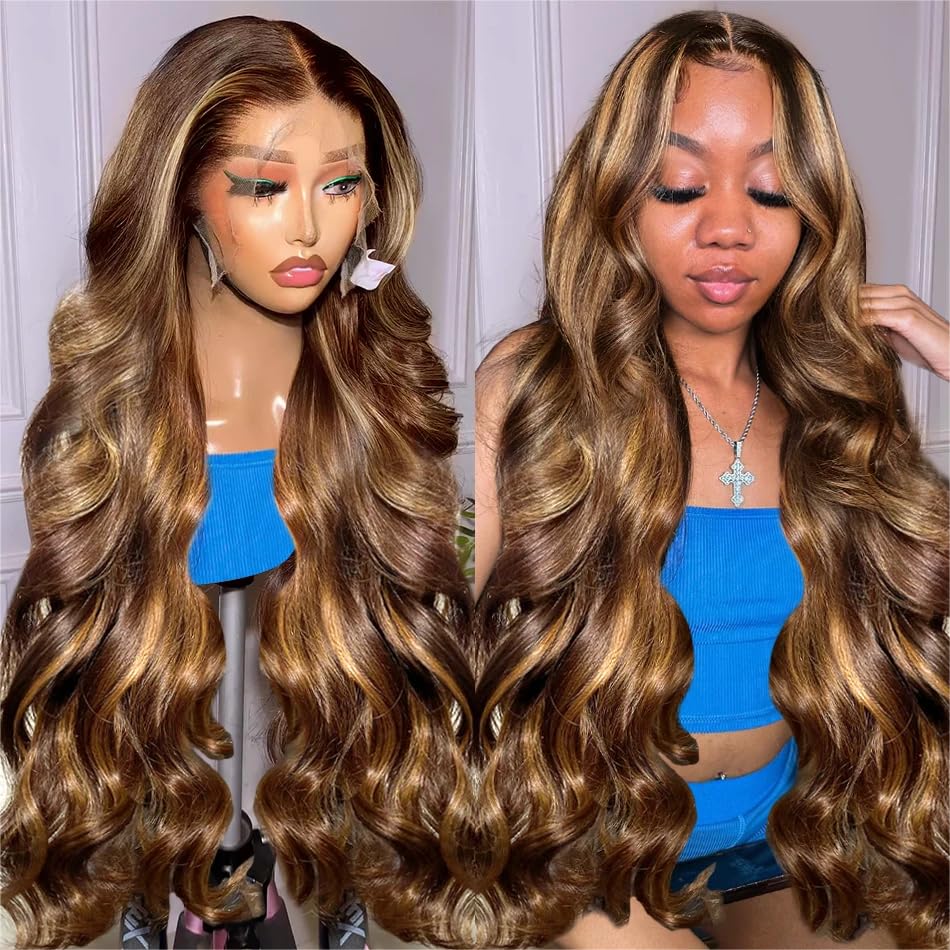 Amazon.com : PIOGH 26 Inch Ombre Lace Front Wigs Human Hair 4/27 Body ...