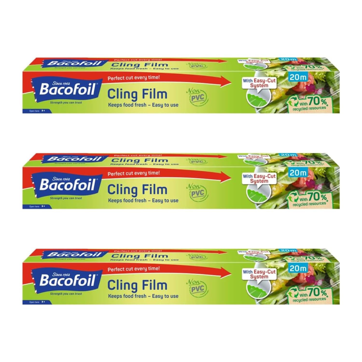 3 X PVC Free Cling Film with Easy-Cut 32.5cm x 20m - Pack of 3 | Easy ...