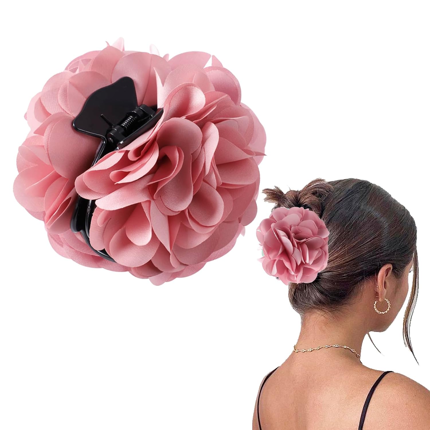 Amazon.com : Flower Hair Claw Clips Camellia Satin Silk Pink Hair Clip ...