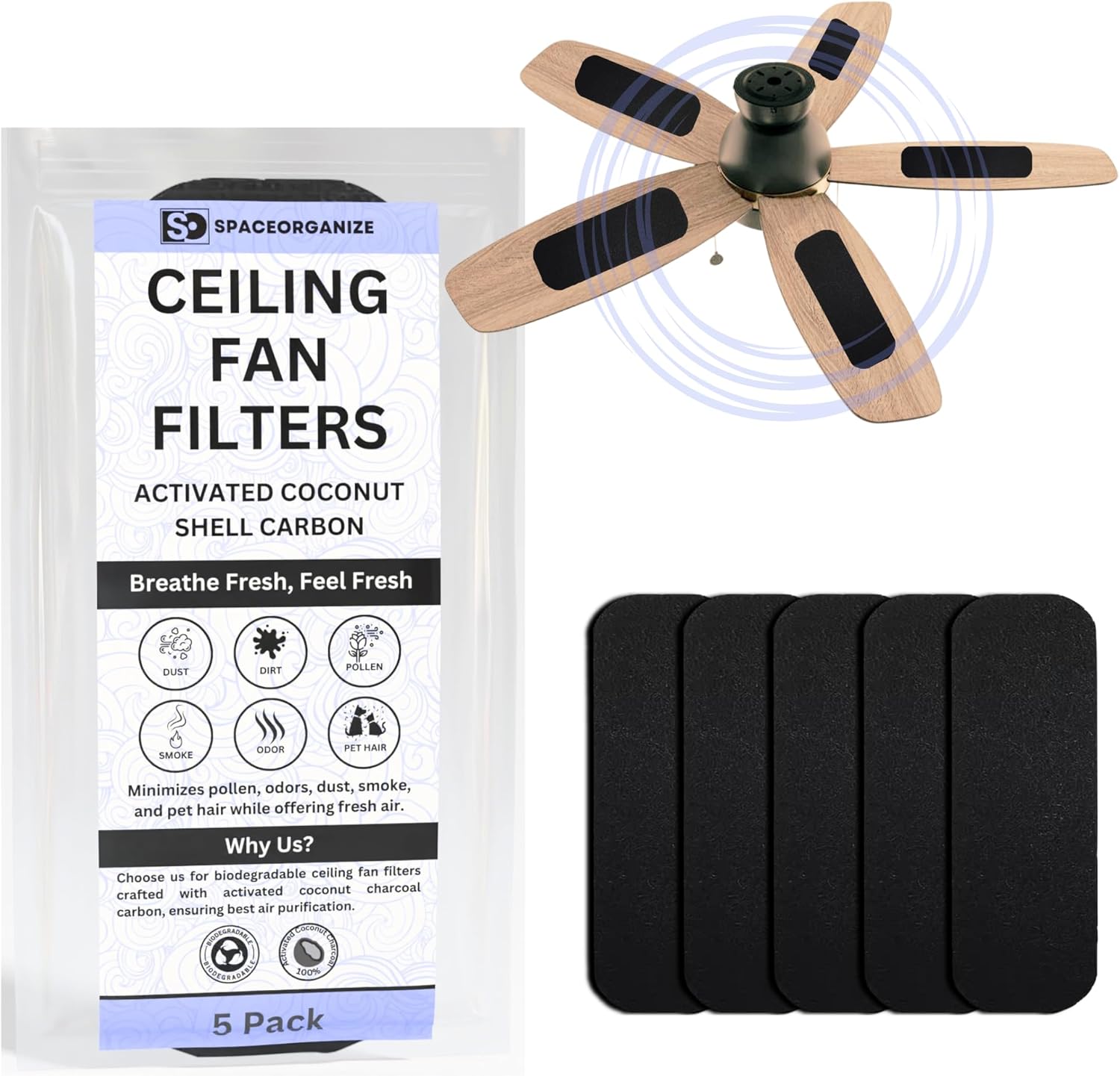 Amazon.com: SPACEORGANIZE Ceiling Fan Filters Activated Coconut Shell ...