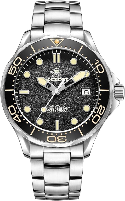 ADDIESDIVE Men's Automatic Dive Watch 46.6MM 3D Black Textured Dial ...