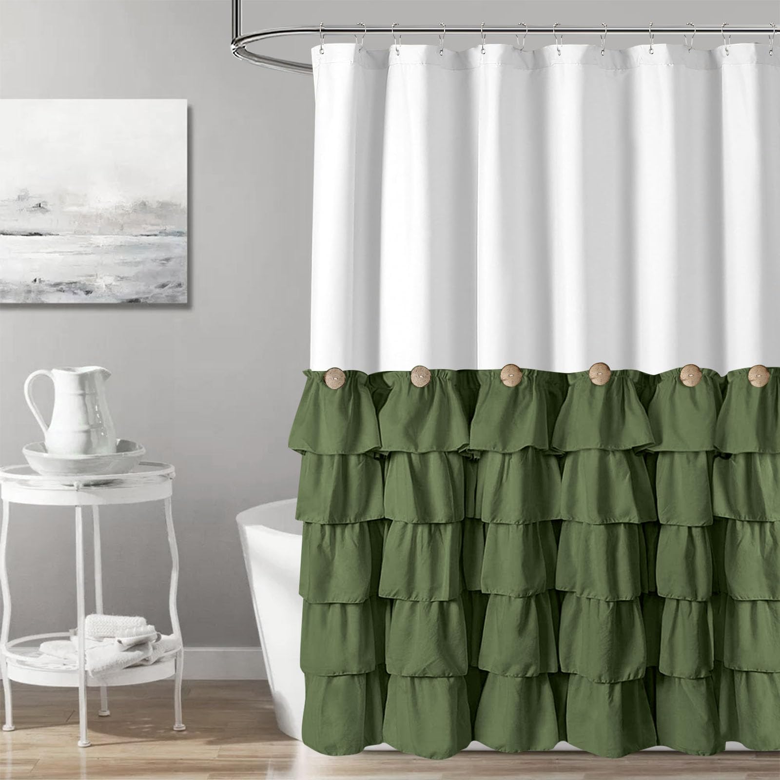 Amazon.com: Seasonwood Green and White Shower Curtain 72 x 72 with ...