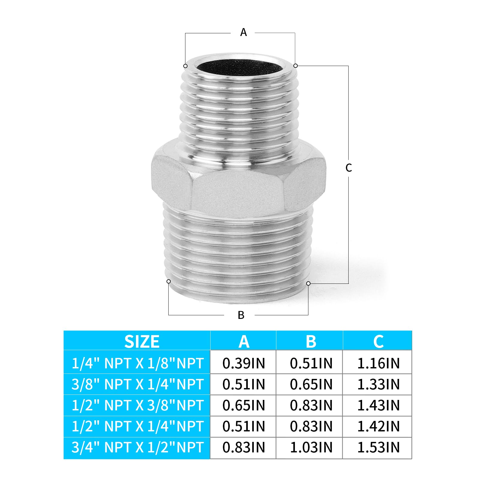 Snapklik.com : ChillWaves 304 Stainless Steel Pipe Fitting, Reducer Hex ...