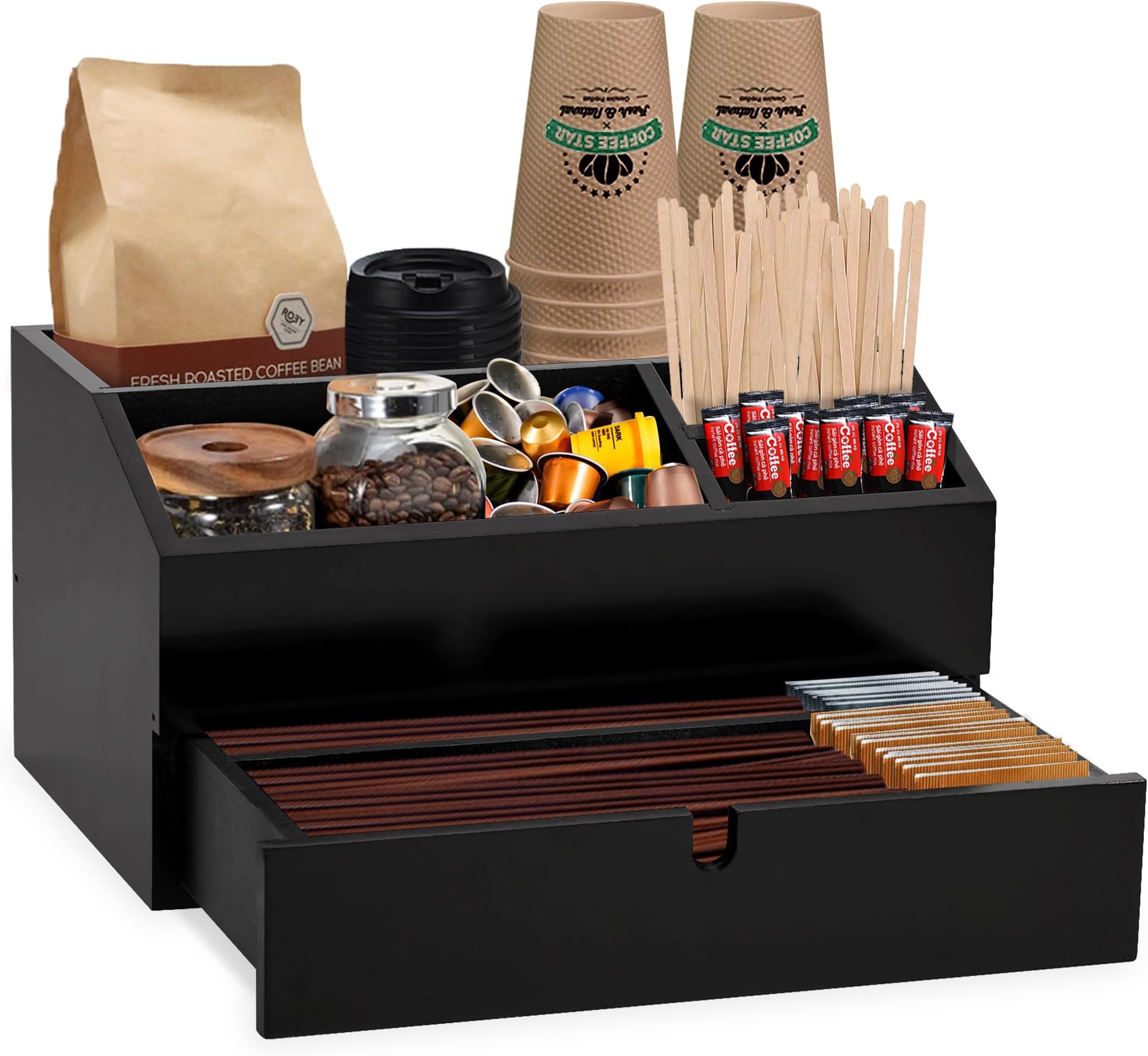Amazon.com: Sawowkuya Coffee Station Organizer with Drawer,Wooden K Cup ...