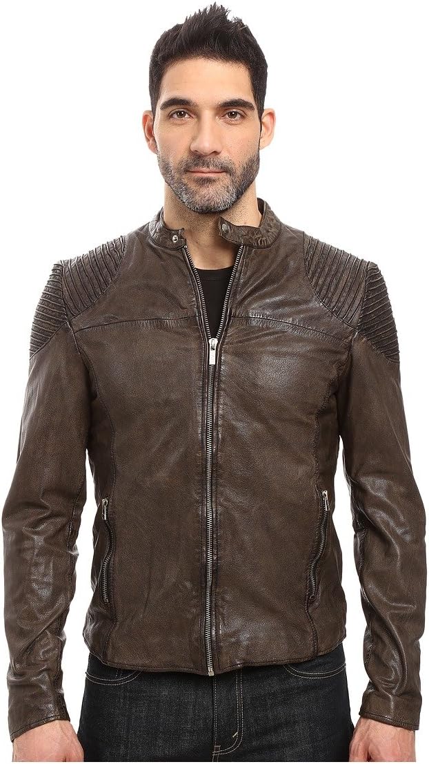 Amazon.com : Goosecraft Men's Goat Biker Jacket, Charcoal, MD ...
