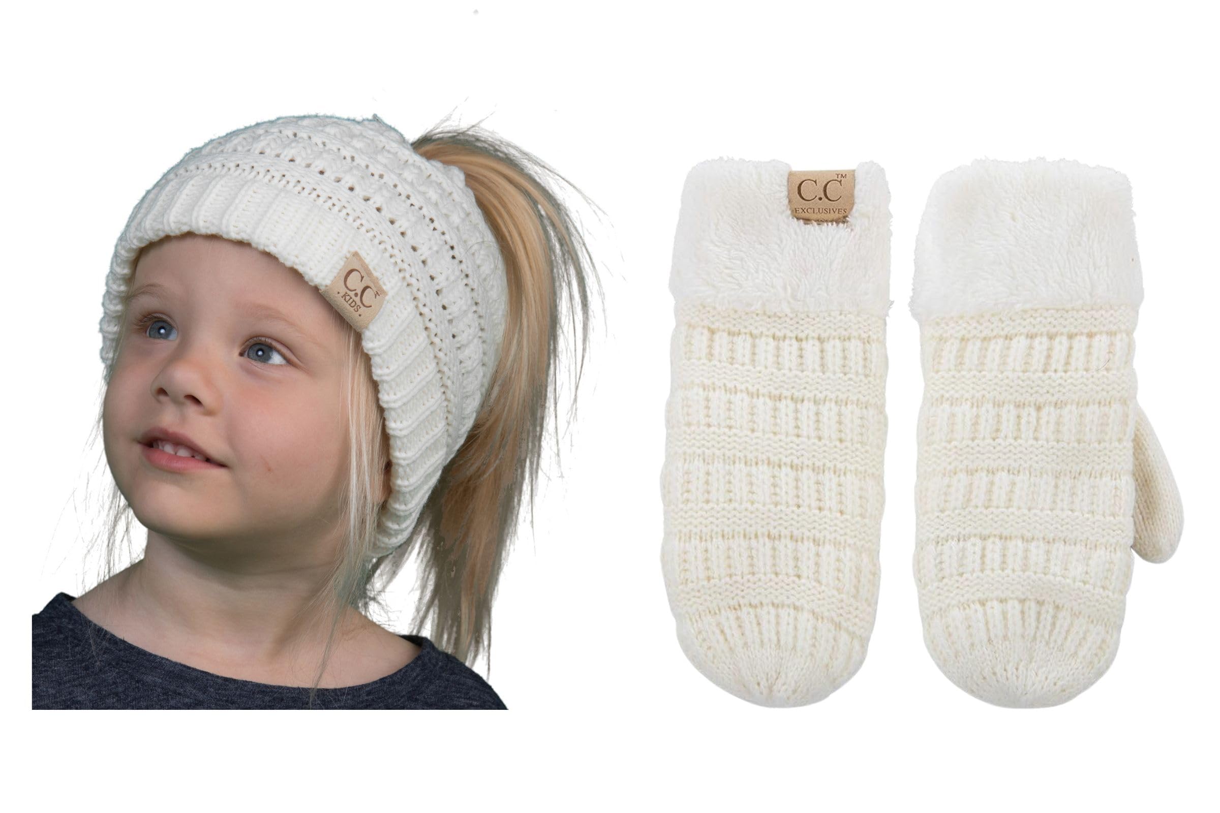 Amazon.com: Funky Junque Matching 2 Pack Kids Messy Bun Ponytail Knit ...