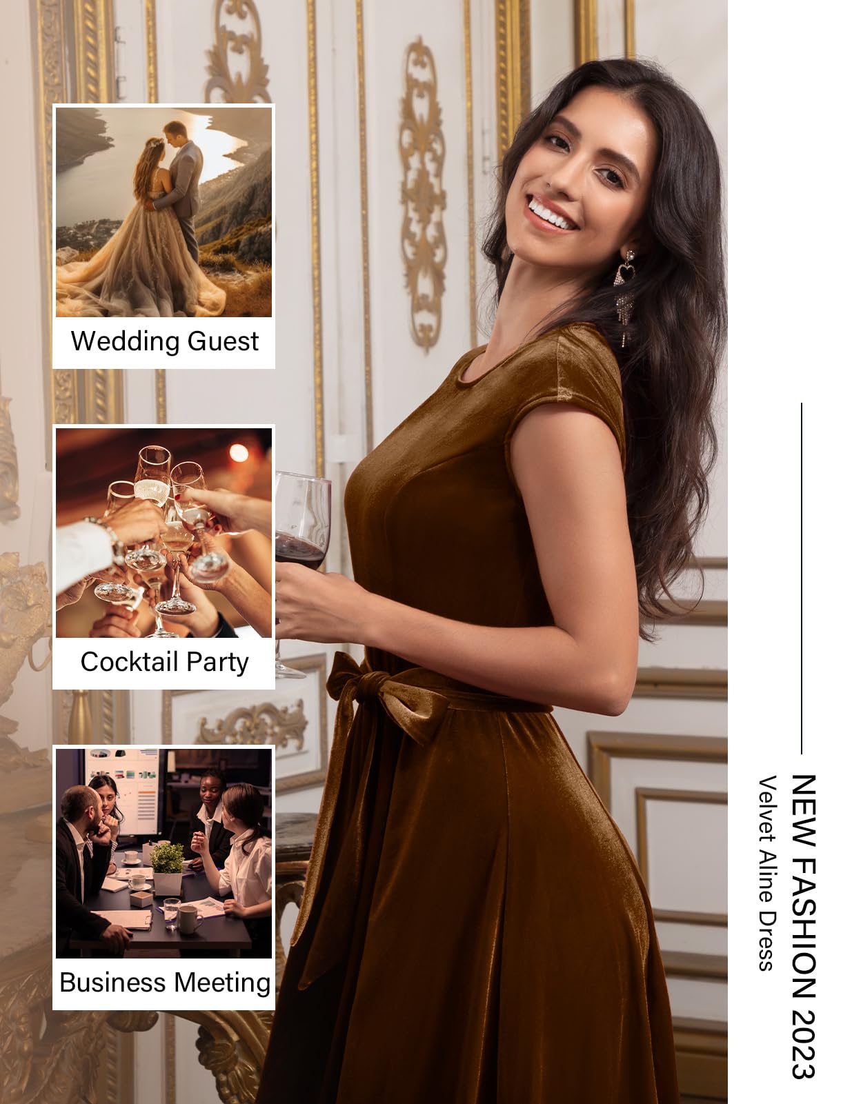 Snapklik.com : Cocktail Dresses, Velvet Wedding Guest Dress, Modest 2024 Swing Aline Formal ...