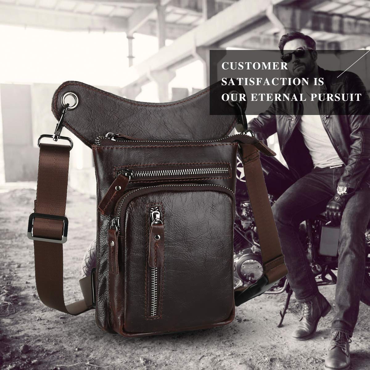 Watch Leathario Men's Genuine Leather Leg Pouch Drop Leg Bag Motorcycle ...
