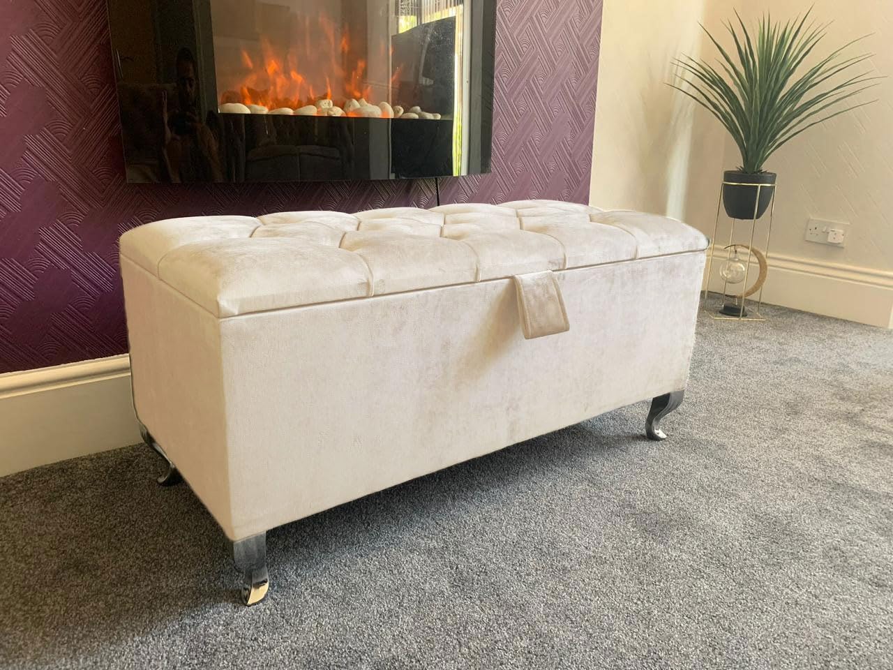 SK LUXURY LIVING Ottoman Storage Box - Engineered Wood Fabric Buttons ...