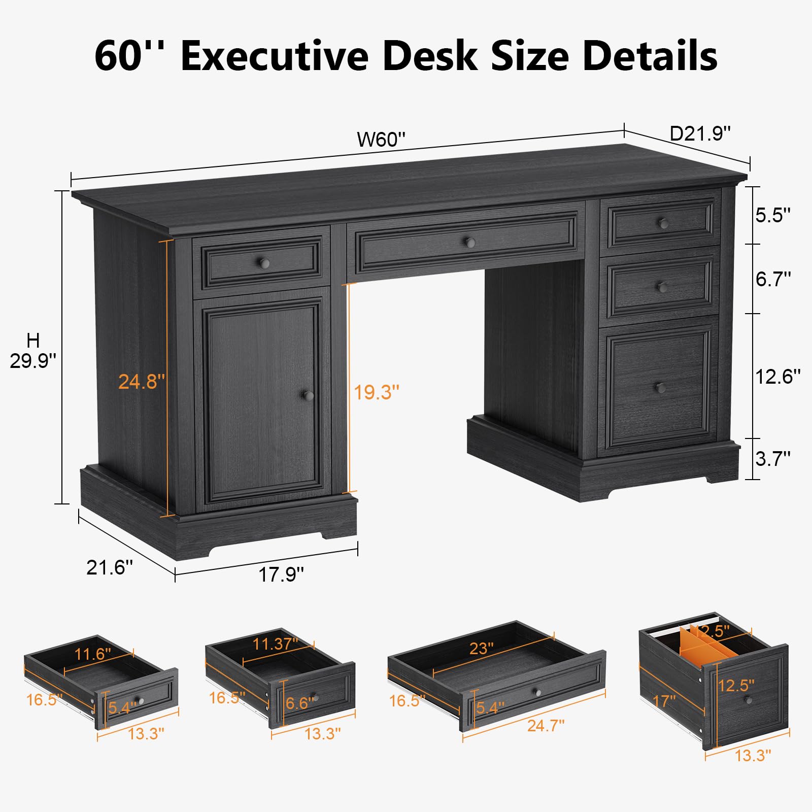 Snapklik.com : Sunny Heart 60" Executive Desk, Farmhouse Wood Computer ...