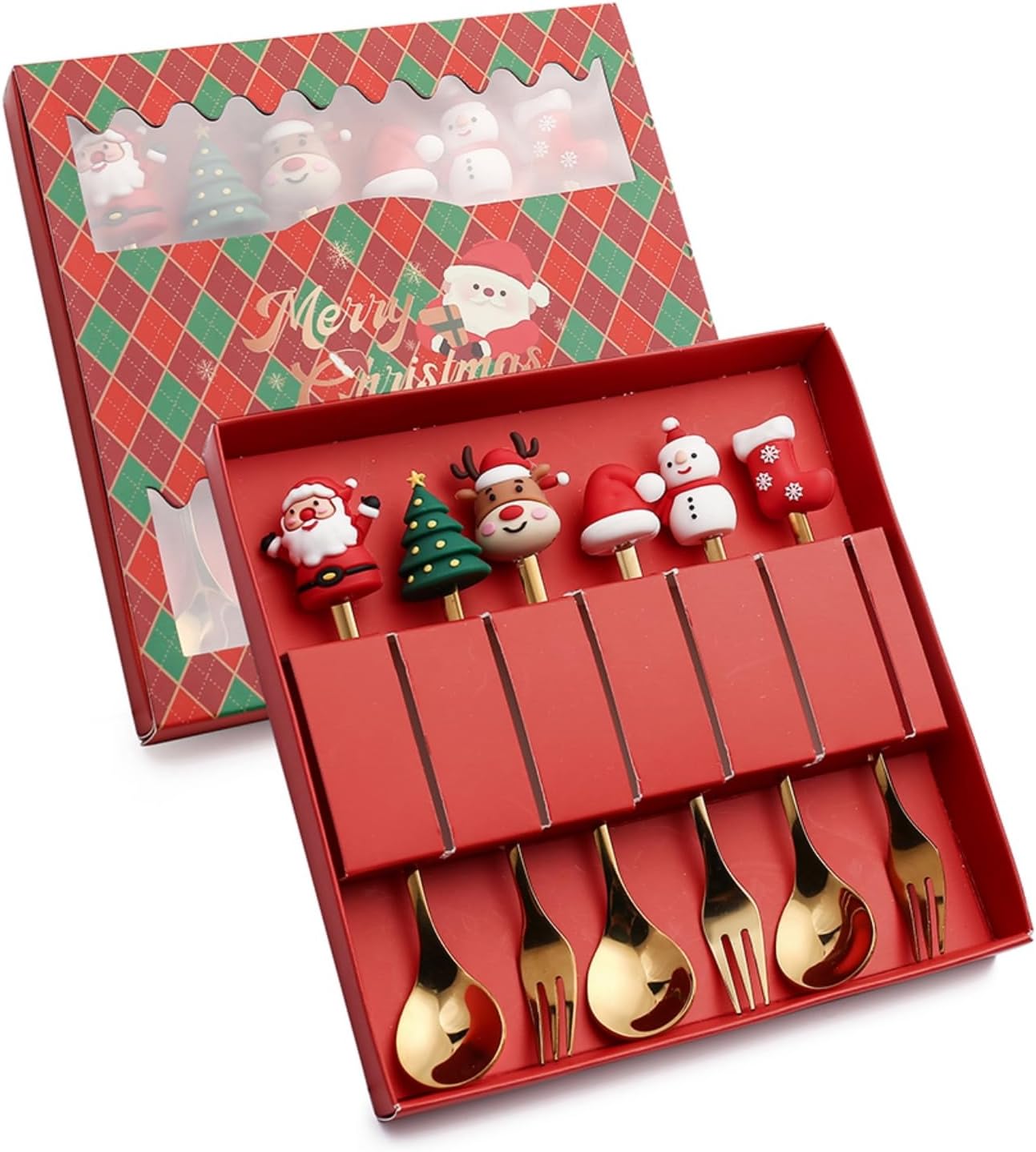 Amazon.com: Christmas Tree Santa 6PCS Stainless Steel Tea & Dessert ...