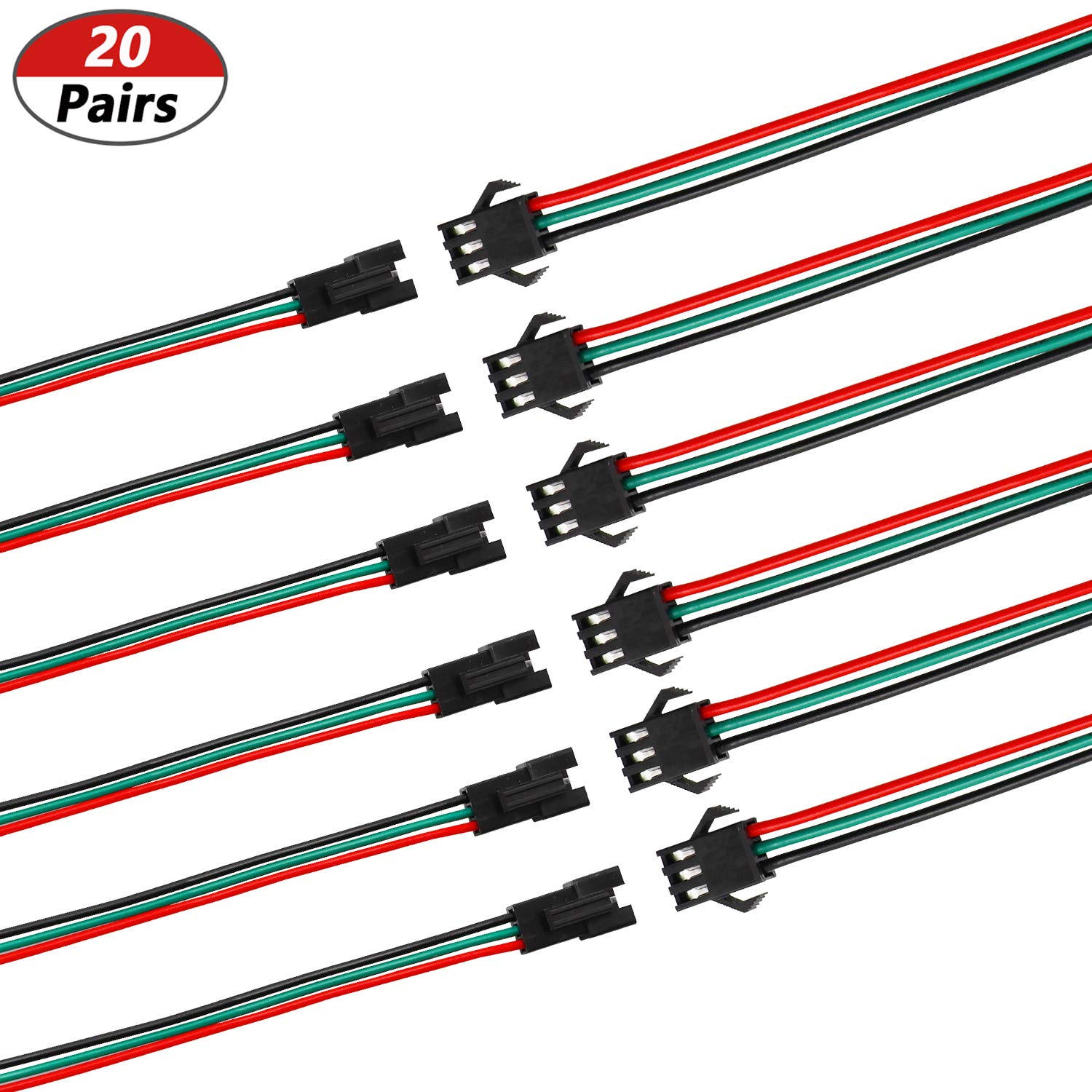 Snapklik.com : Mxuteuk 20 Pairs 22 AWG JST SM Plug 3 Pin Male To Female ...