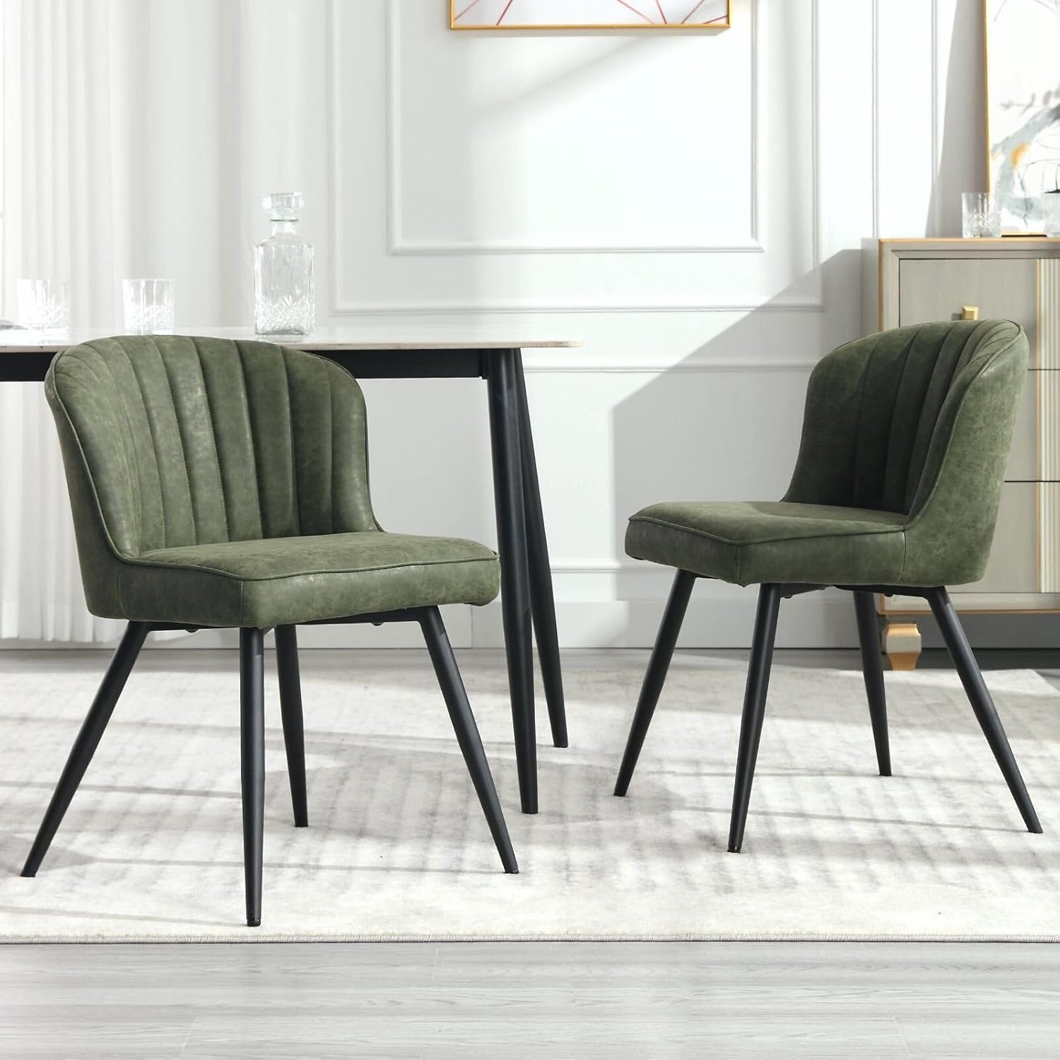 Amazon.com - ROCITY Green Leather Dining Chairs Set of 2 Mid Century ...