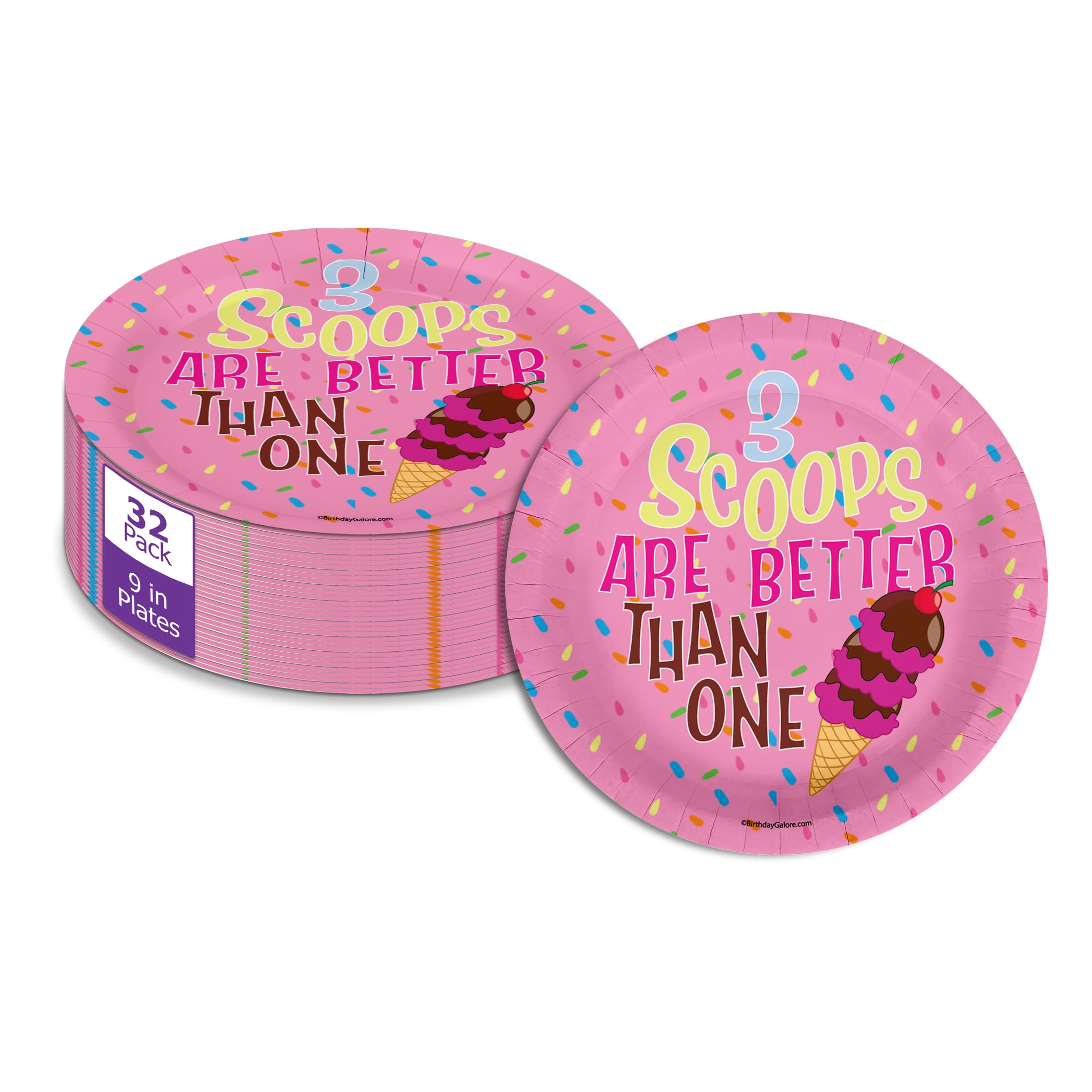 Amazon.com: Girls 3rd Birthday Party Supplies - Three Scoops Ice Cream ...