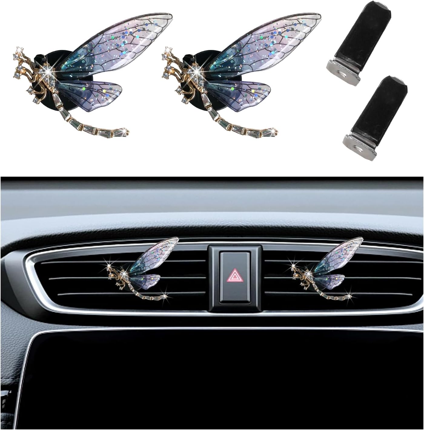 Amazon.com: Augeny 2PCS Bling Dragonfly Air Vent Clips, Cute Crystal ...