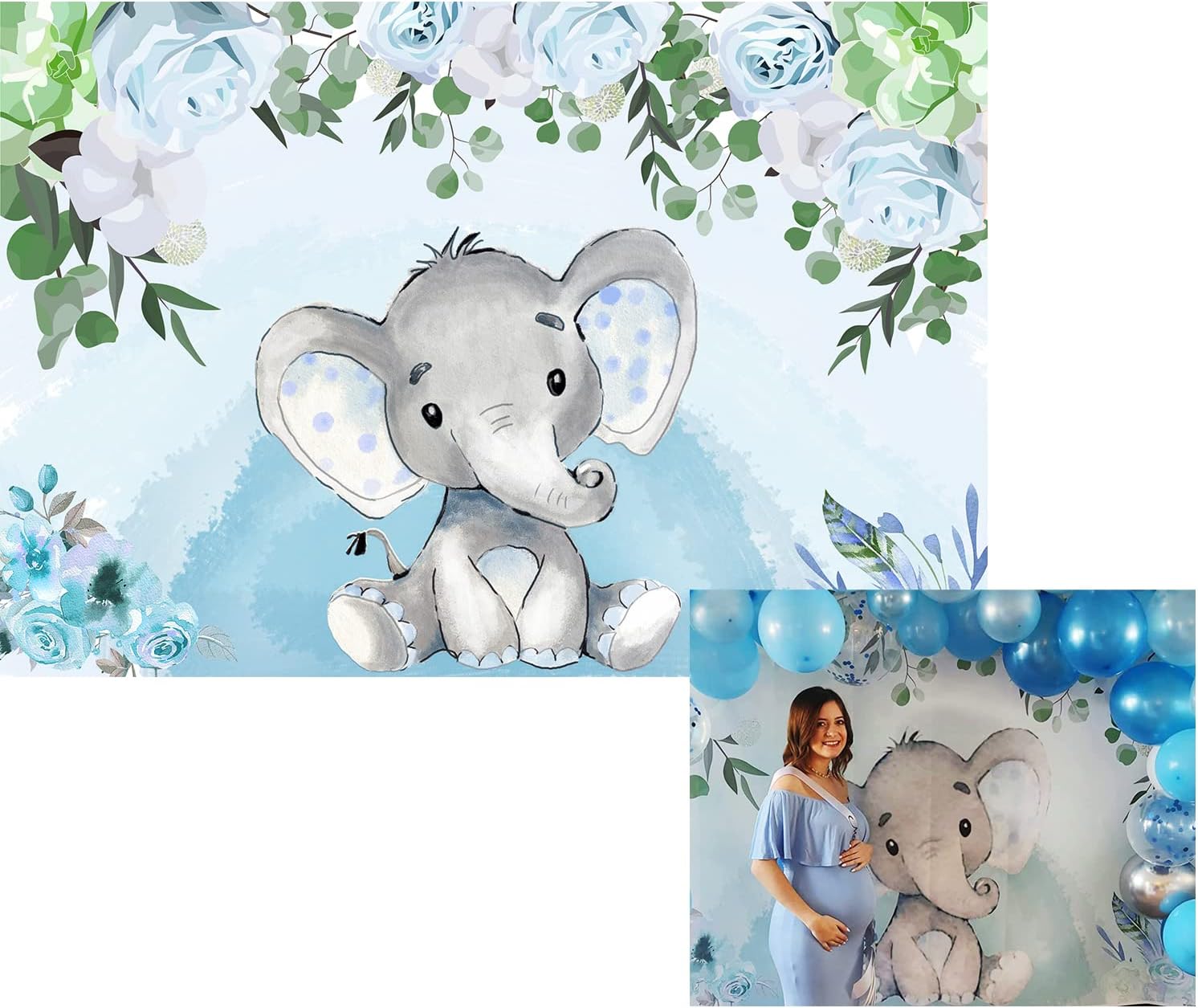 Amazon.com : Baby Shower Backdrop Elephant Background 5x3ft Baby Boy ...