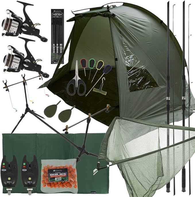 Deluxe Complete Carp Coarse Fishing 2x 3pc 12ft Rods and 2x 2BB Reel ...