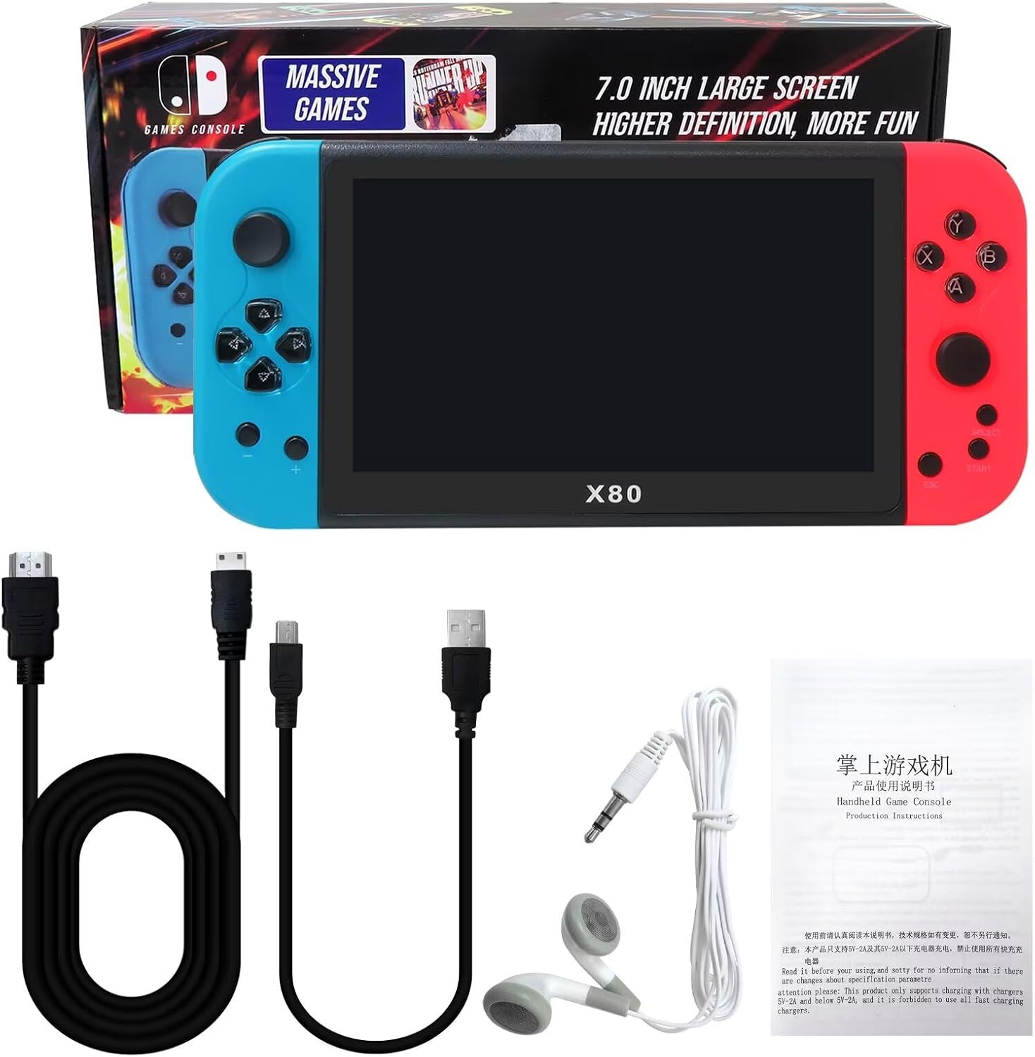 Amazon.com: Handheld Game Console, 7" X80 Classic Retro Portable Video ...