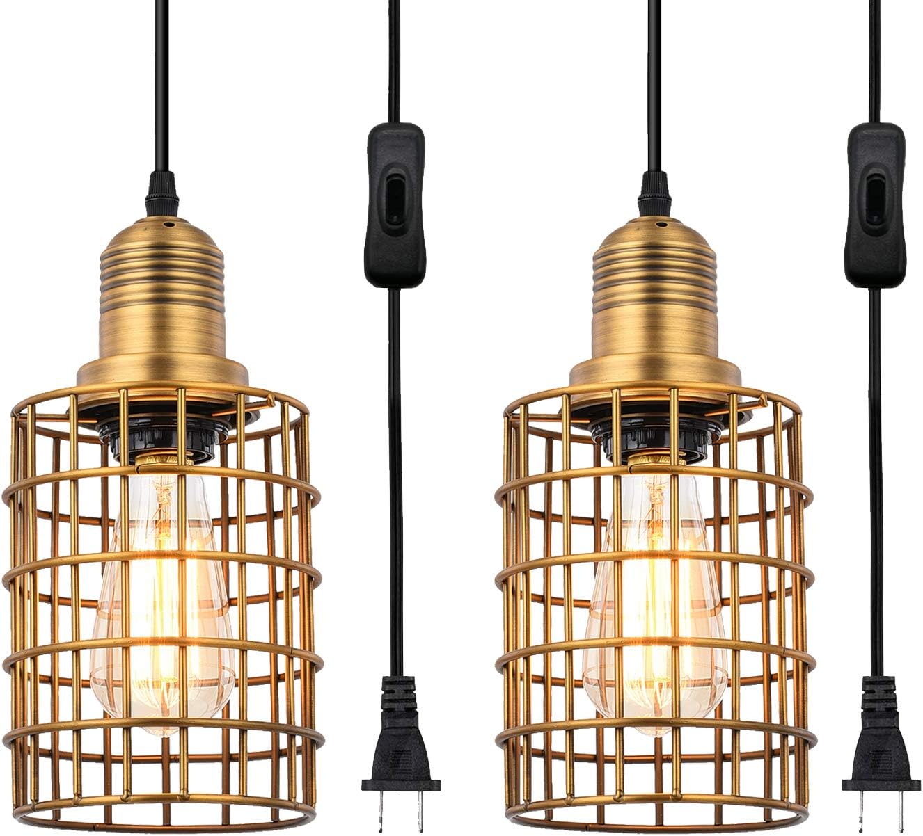 Topotdor Pendant Light with Plug in Cord 2 Pack,Vintage Adjustable ...