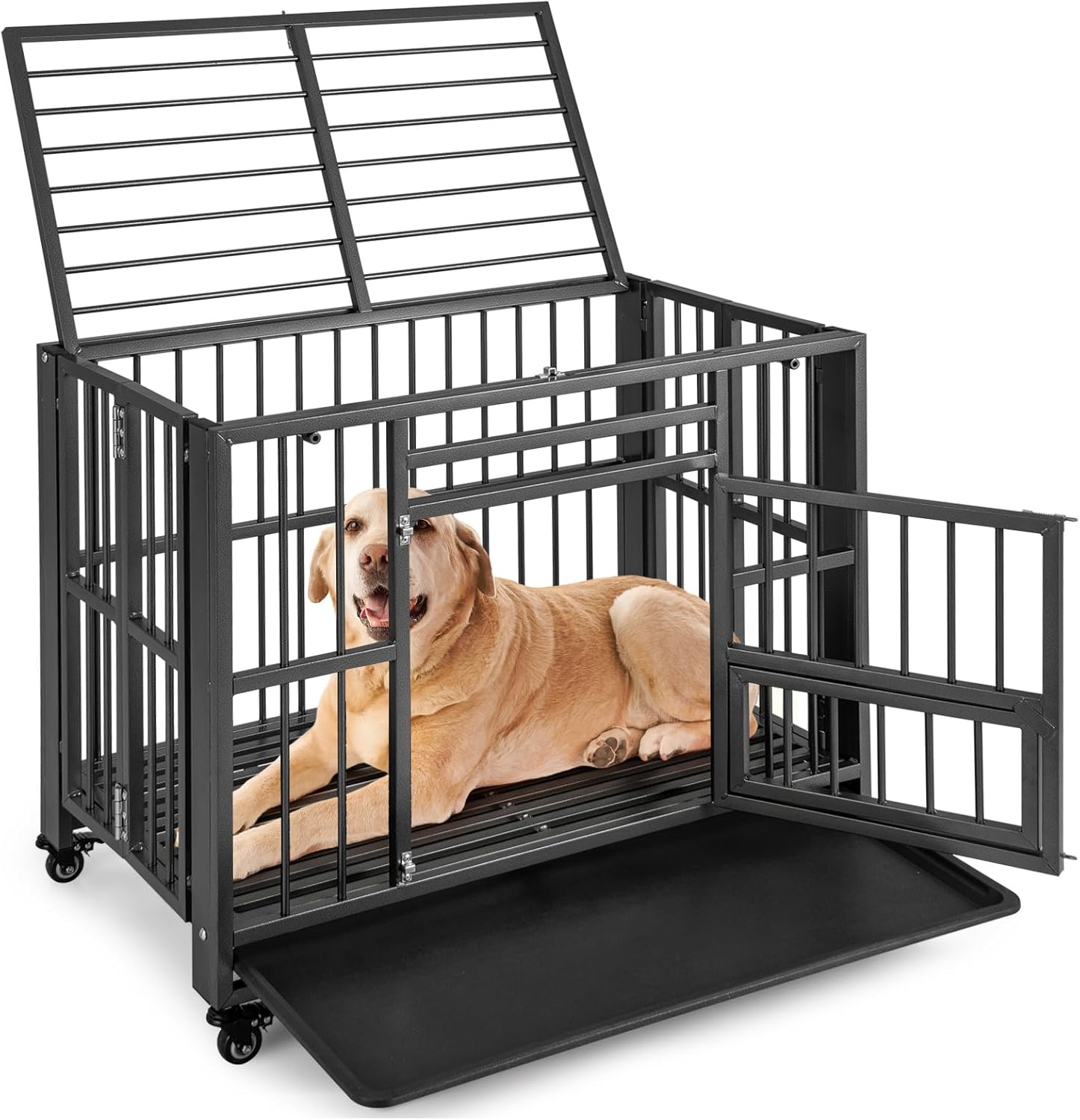 Maxmass Foldable Dog Crate, Heavy Duty Metal Puppy Cage with Universal ...
