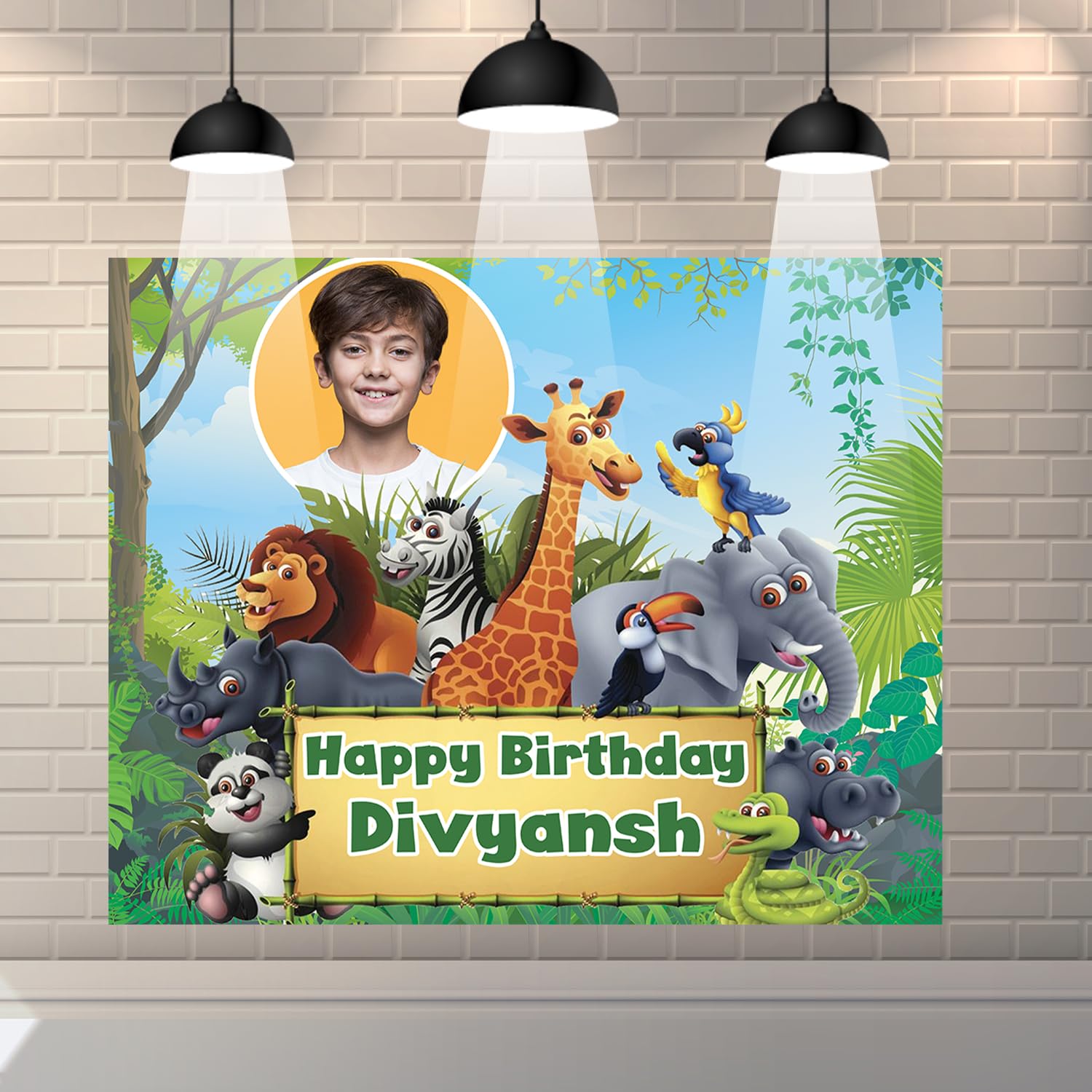Dekor Spree Jungle Theme Happy Birthday Backdrop Banner - Personalized ...