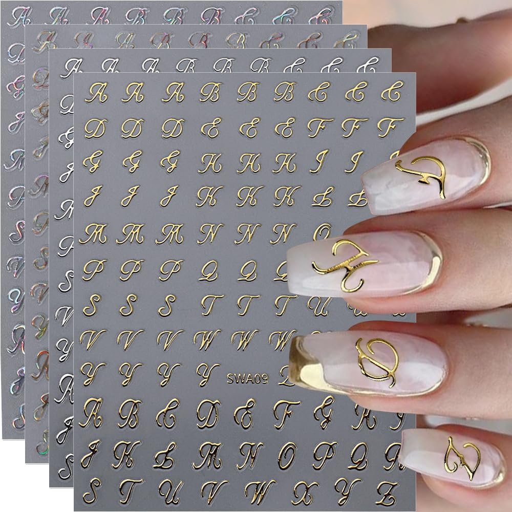 Amazon.com: 7 Sheets 3D Letter Nail Stickers Retro Alphabet Nail ...