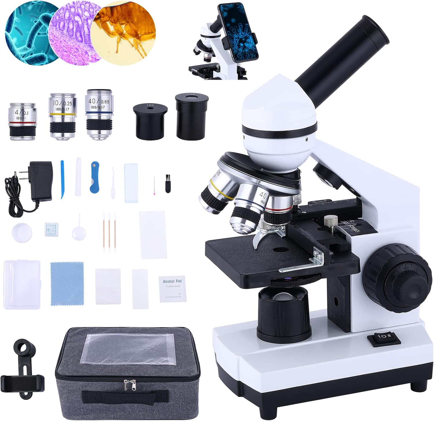 Amazon.com: Woehrsh Compound MonocularMicroscope40X-2000X, Double LED ...