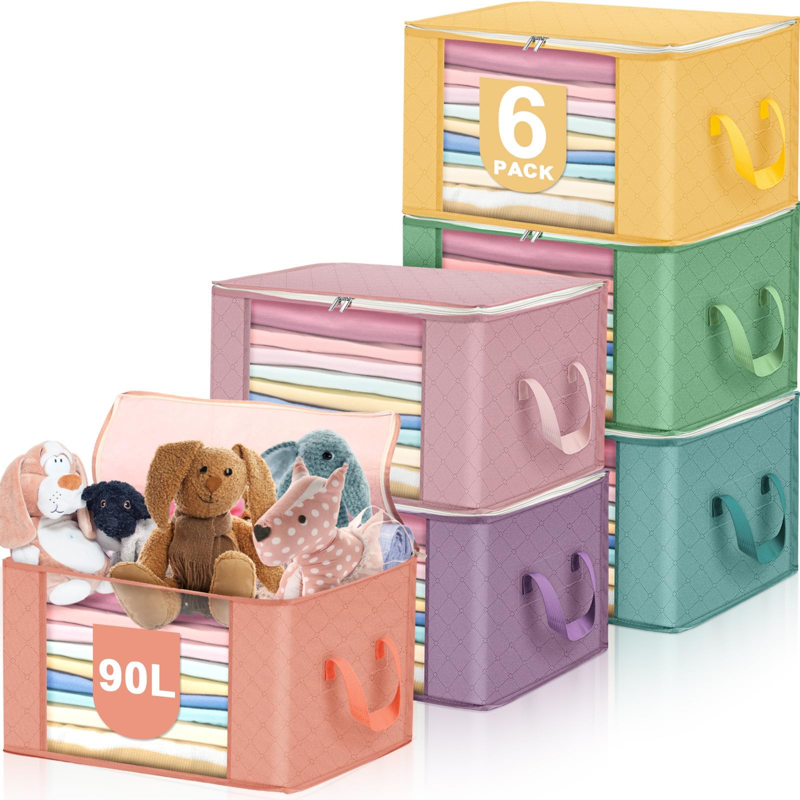 Amazon.com: Wesnoy 12 Pack 60l Colorful Foldable Storage Bag Clothes ...