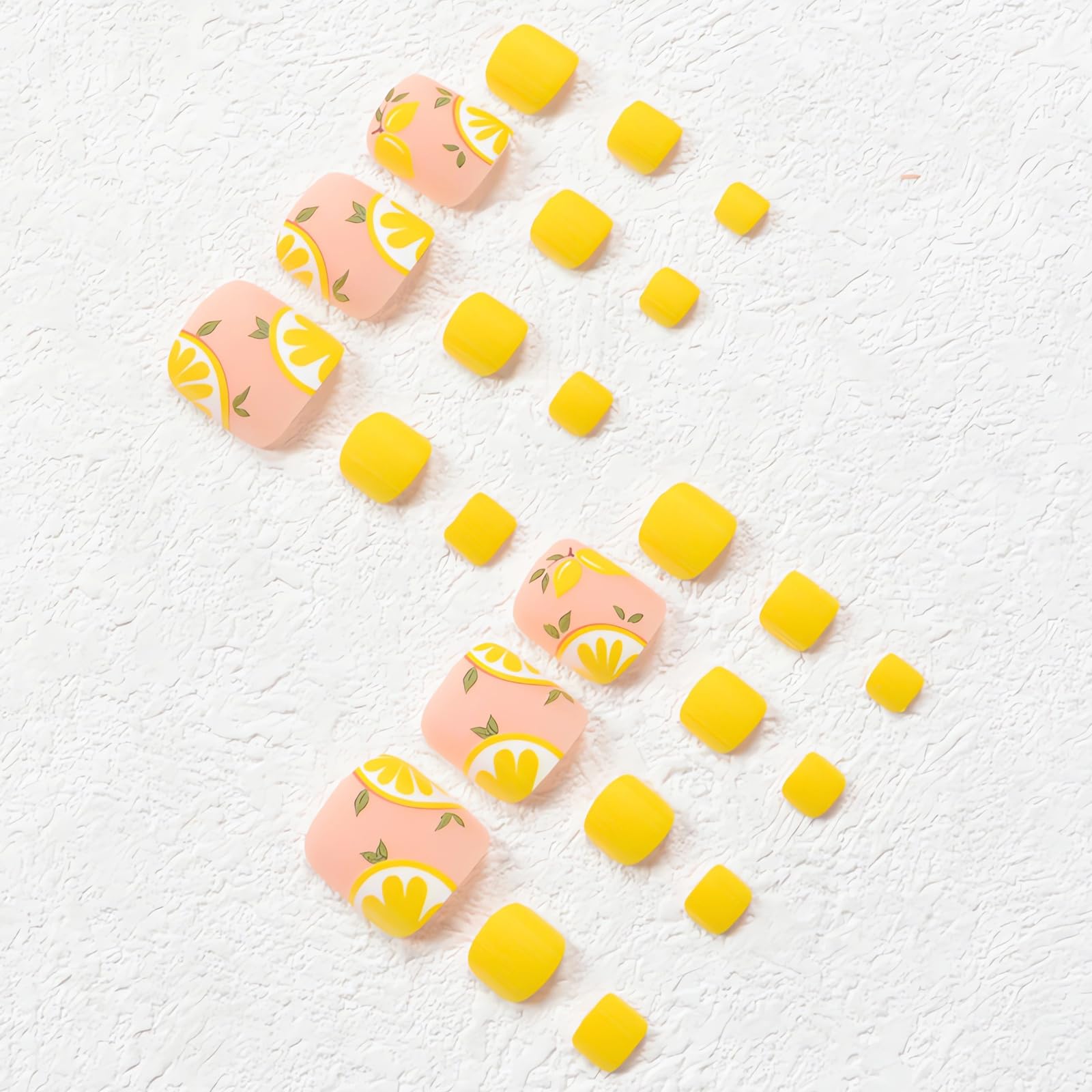 Snapklik.com : Square Lemon Fake Toenails Summer Press On Toe Nails ...