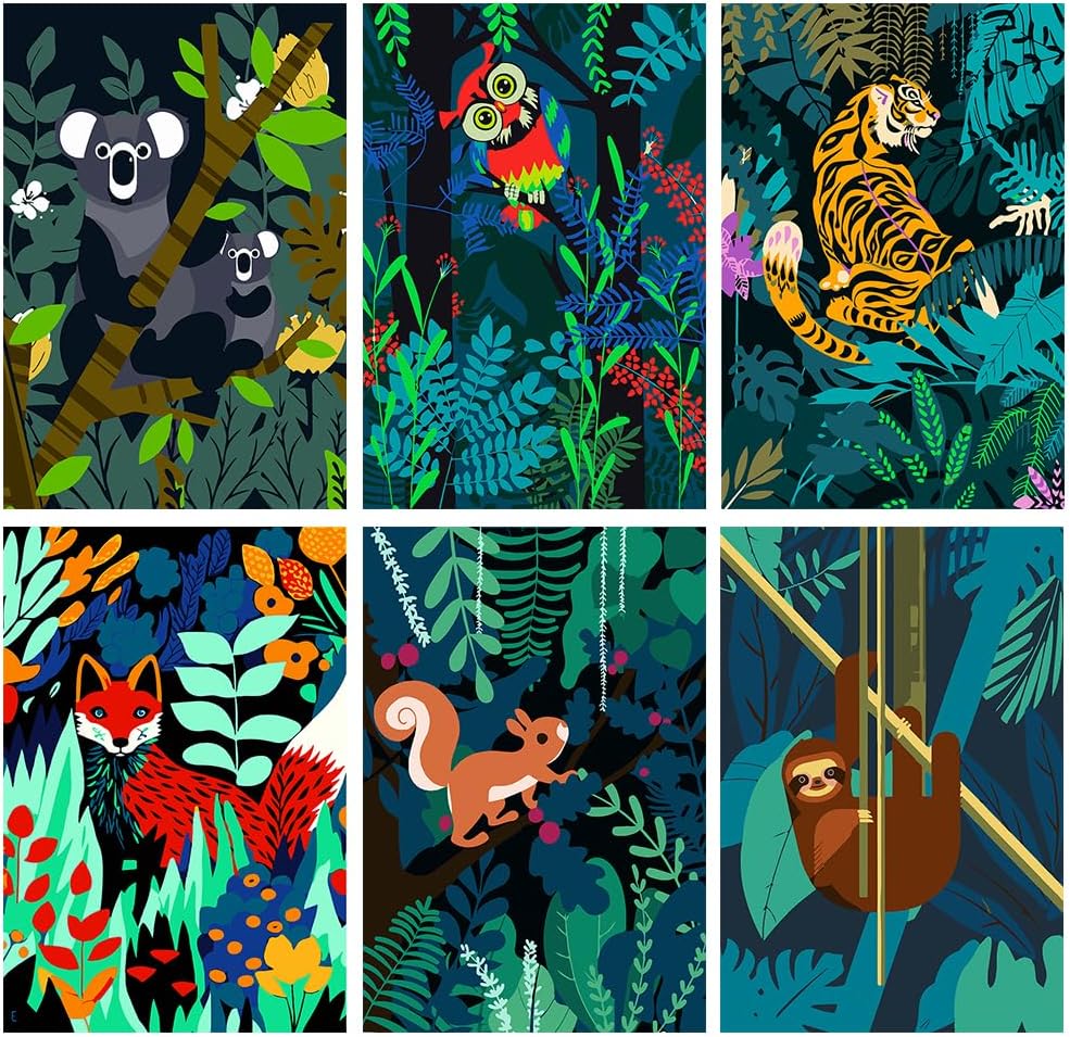 Amazon.com: CYNART 6 Pack Animals Paint by Numbers for Adults Canvas ...