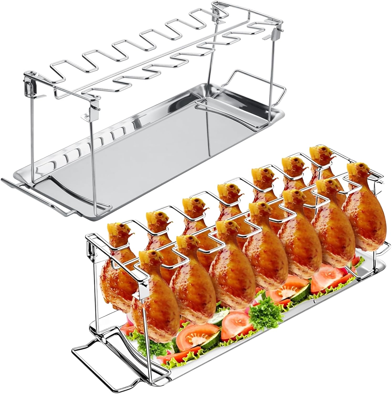 Amazon.com : YOUNTHYE 2PCS Chicken Leg Rack for Grill with Drip Tray 14 ...