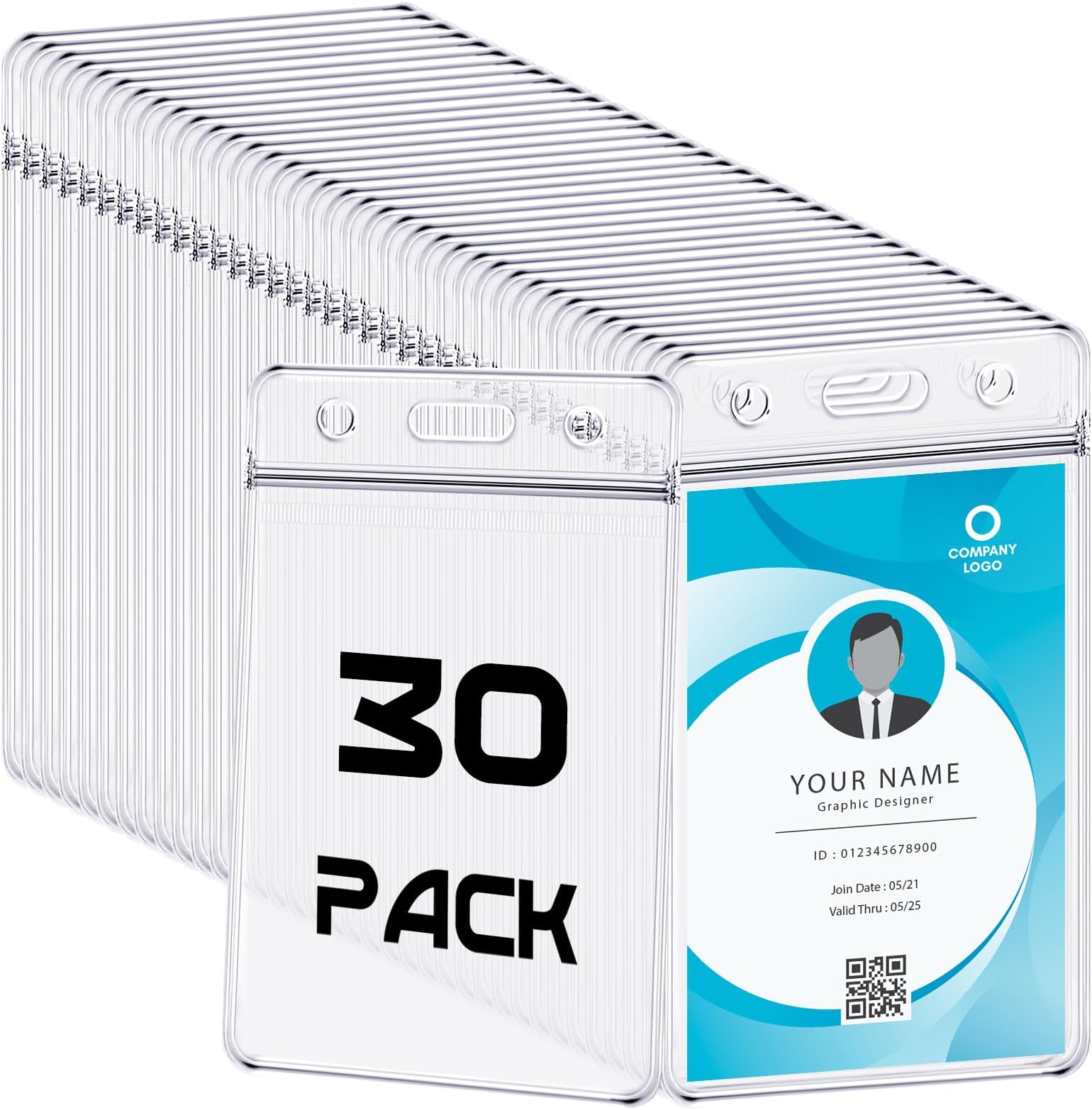 Amazon.com : Fushing Pack of 50 Clear Plastic Vertical Badge Holders ...