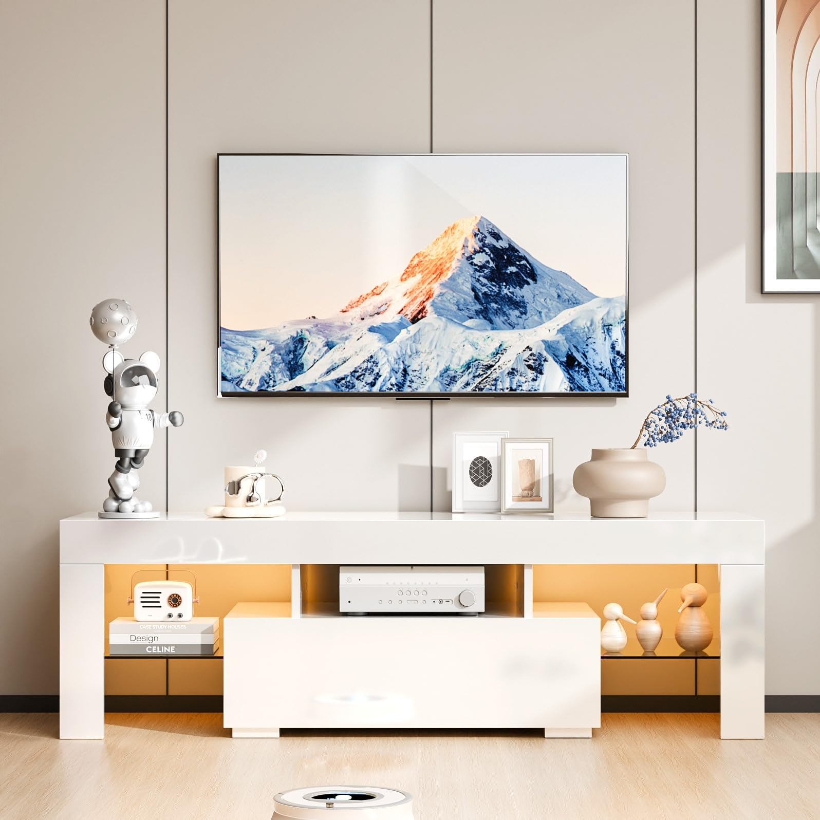 Amazon.com: VINGLI LED TV Stand, 51'' High Glossy Modern Entertainment ...