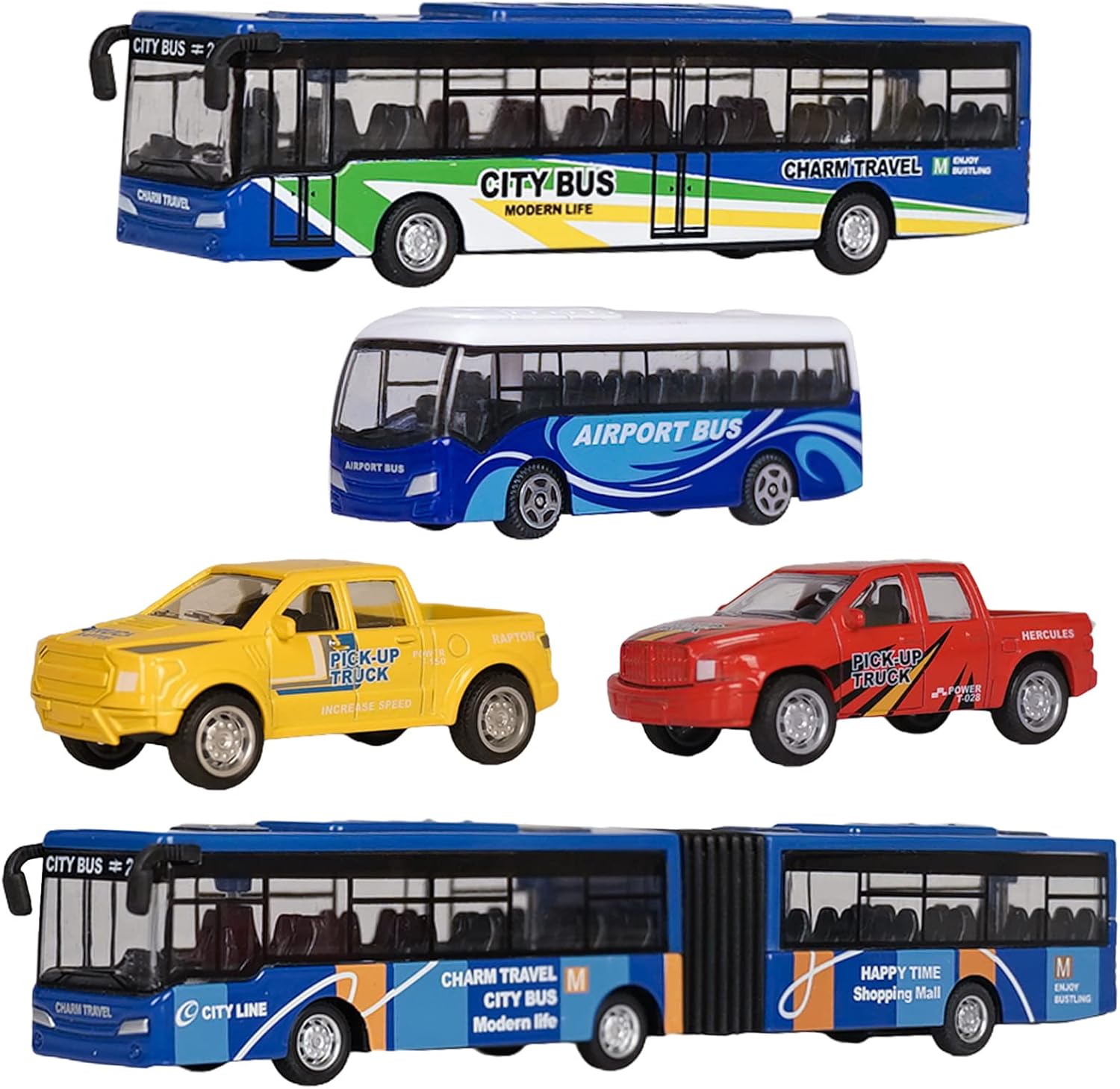 Crelloci 5Pcs Bus Toy Die Cast Pull Back Model Bus Set 3 Stagecoach ...