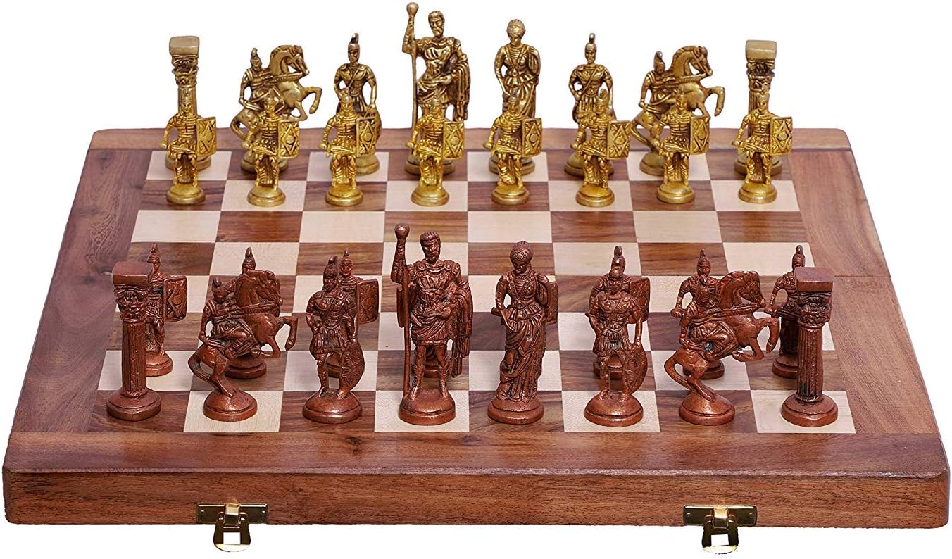 Buy SHORO Adult Hand Crafted Roman Brass Chess Set With Wooden ...
