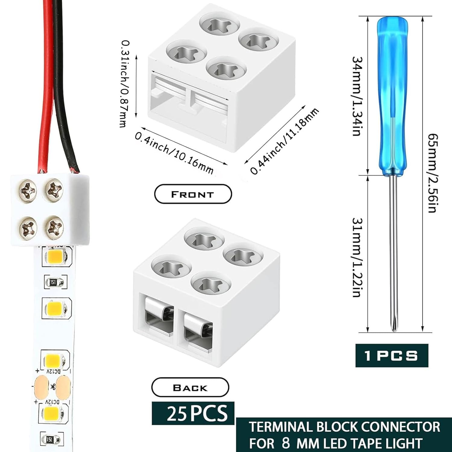 Paquete de 25 conectores de luz LED sin cinta para apretar bloques de ...