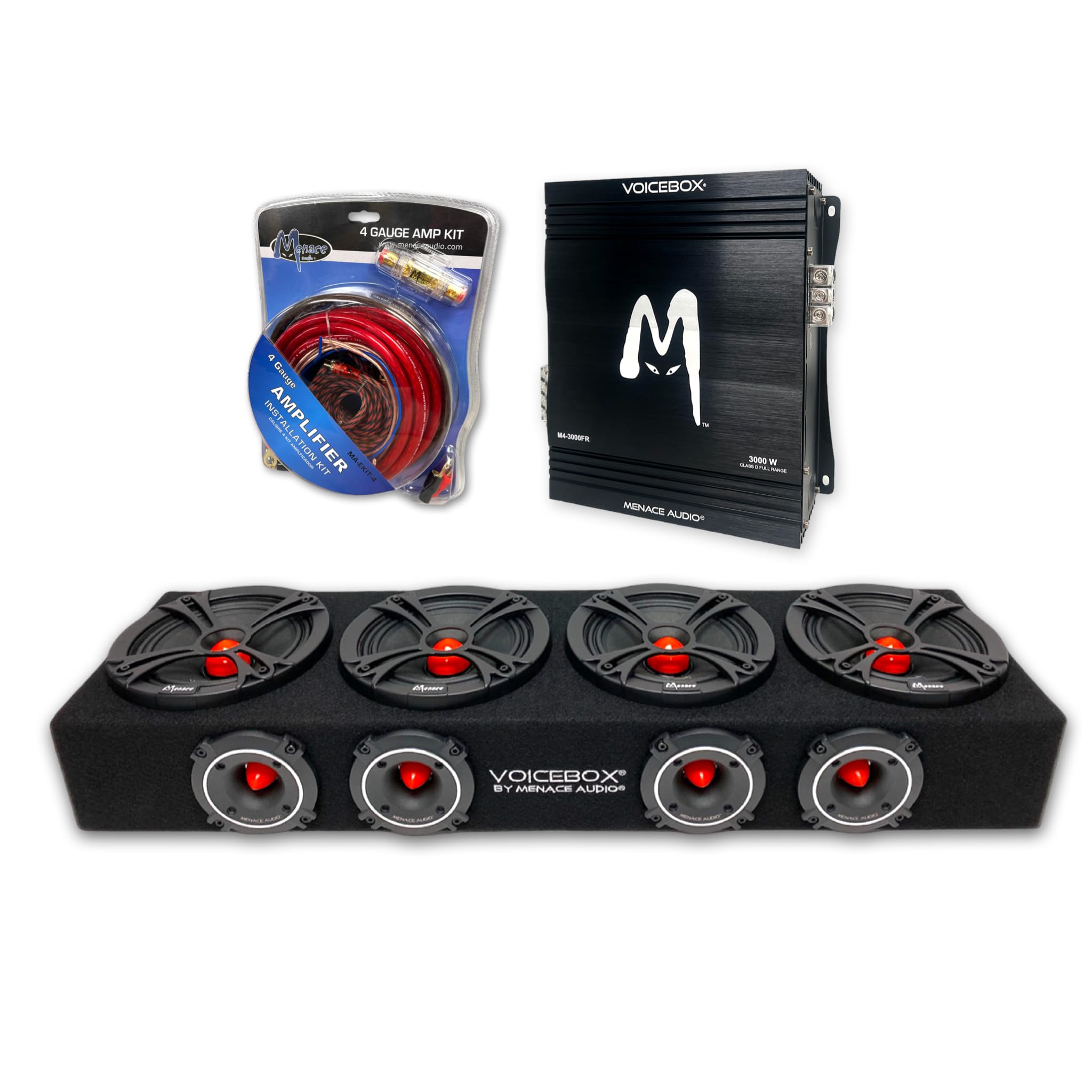 Amazon.com: MENACE AUDIO VOICEBOX 4-6.5" Midrange Enclosure & M Series 3000w 4-Channel Amplifier ...