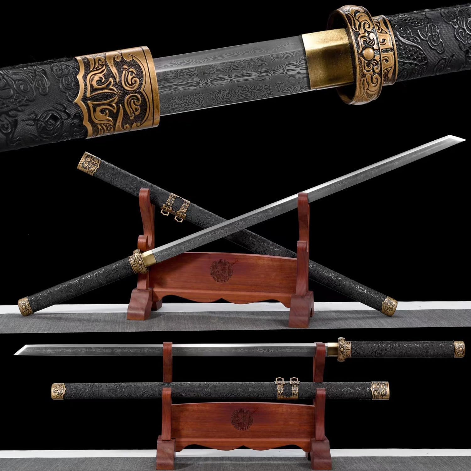 HERO SWORD Damascus Steel Chinese Tang Dao Long Quan Bao Dao Real ...